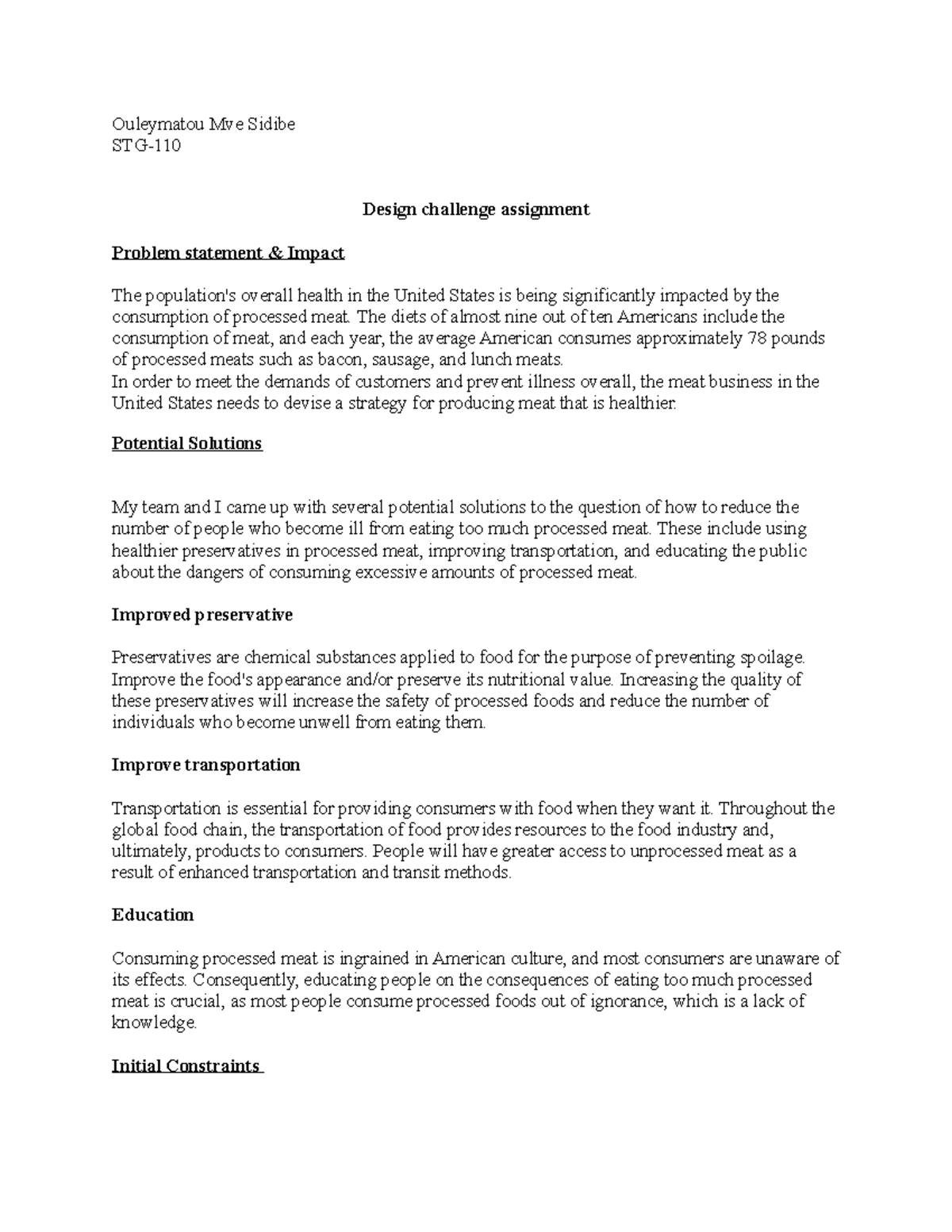 Design challenge - Ouleymatou Mve Sidibe STG- Design challenge ...