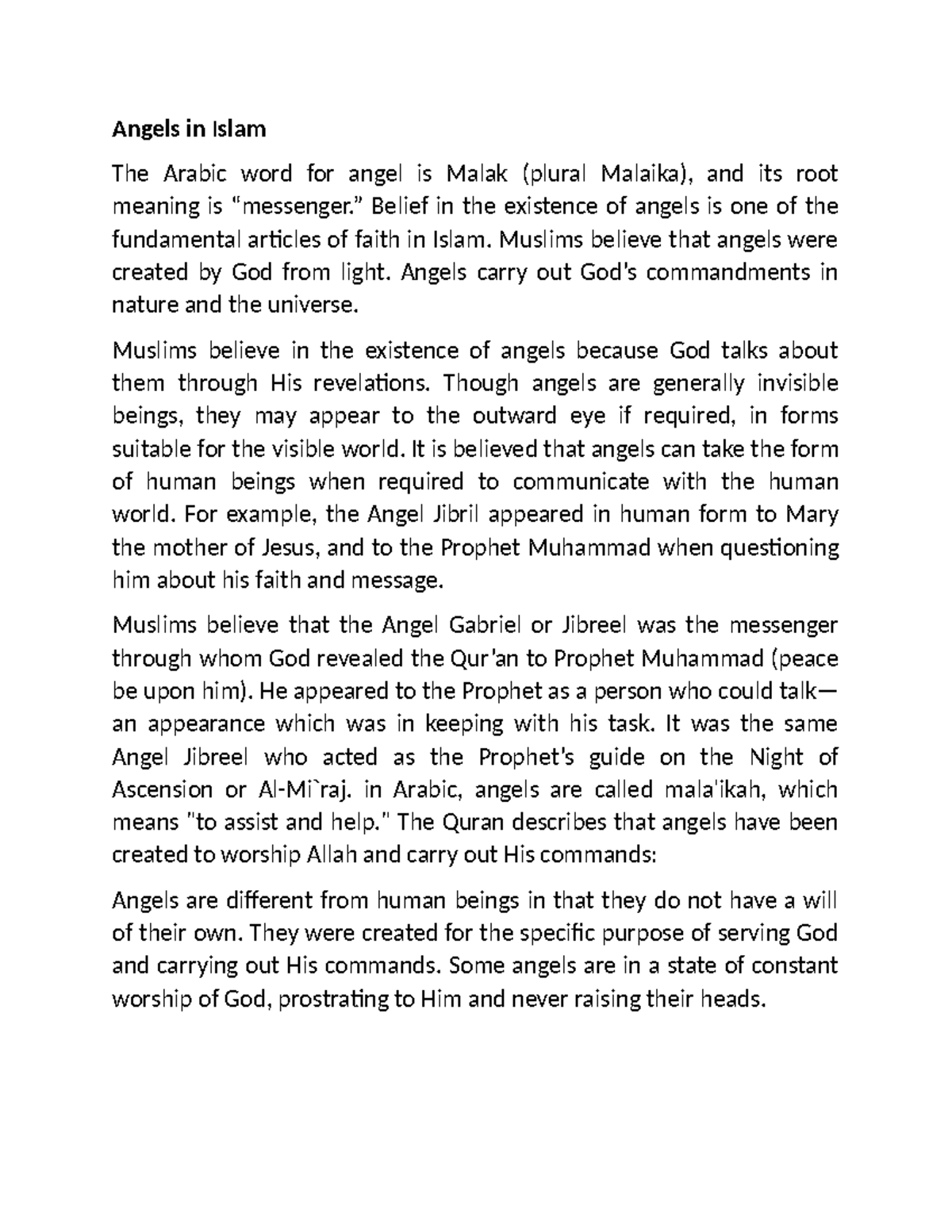 Angels in Islam - Angels in Islam The Arabic word for angel is Malak ...