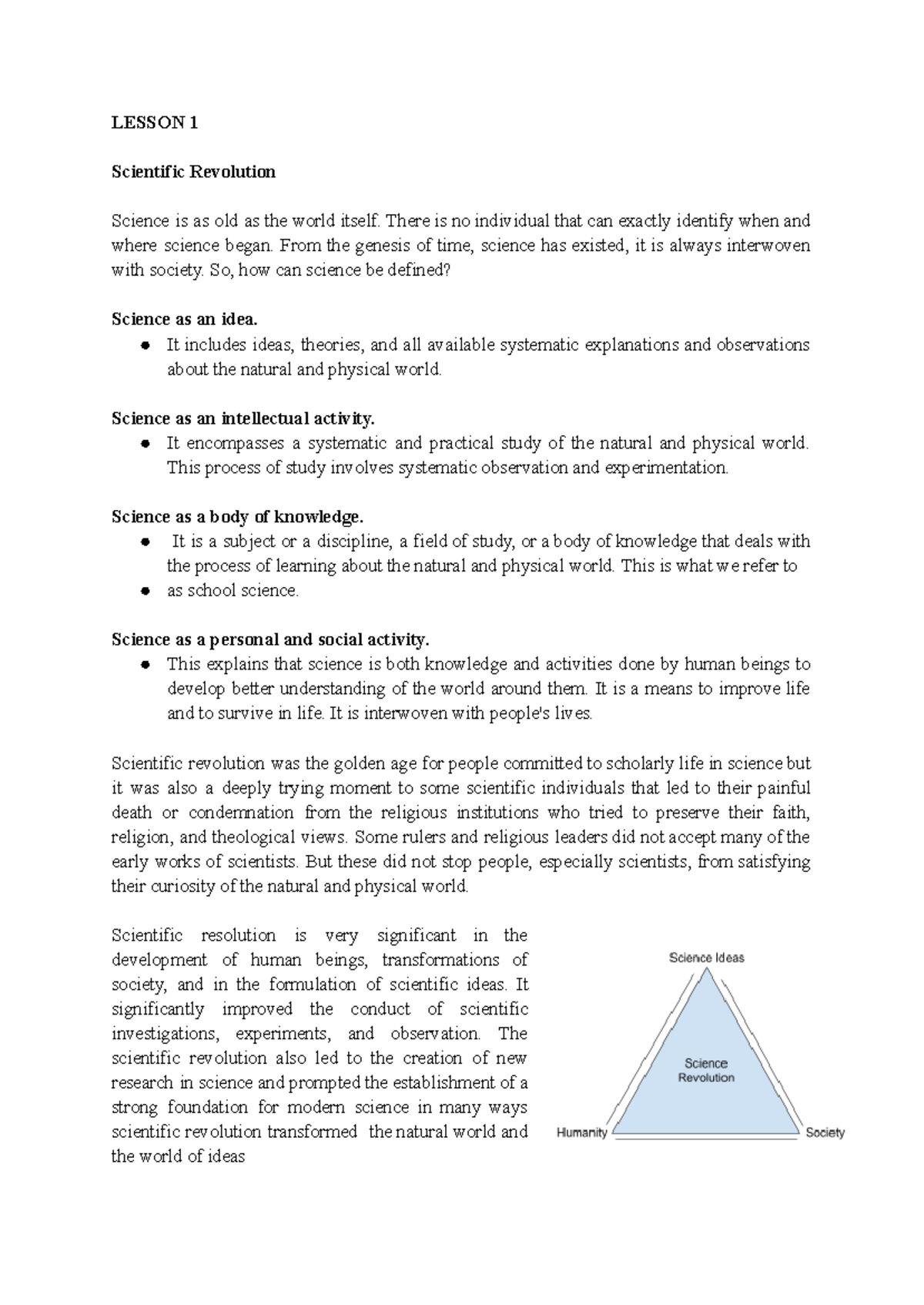Reviewer - Hope this helps - LESSON 1 Scientific Revolution Science is ...