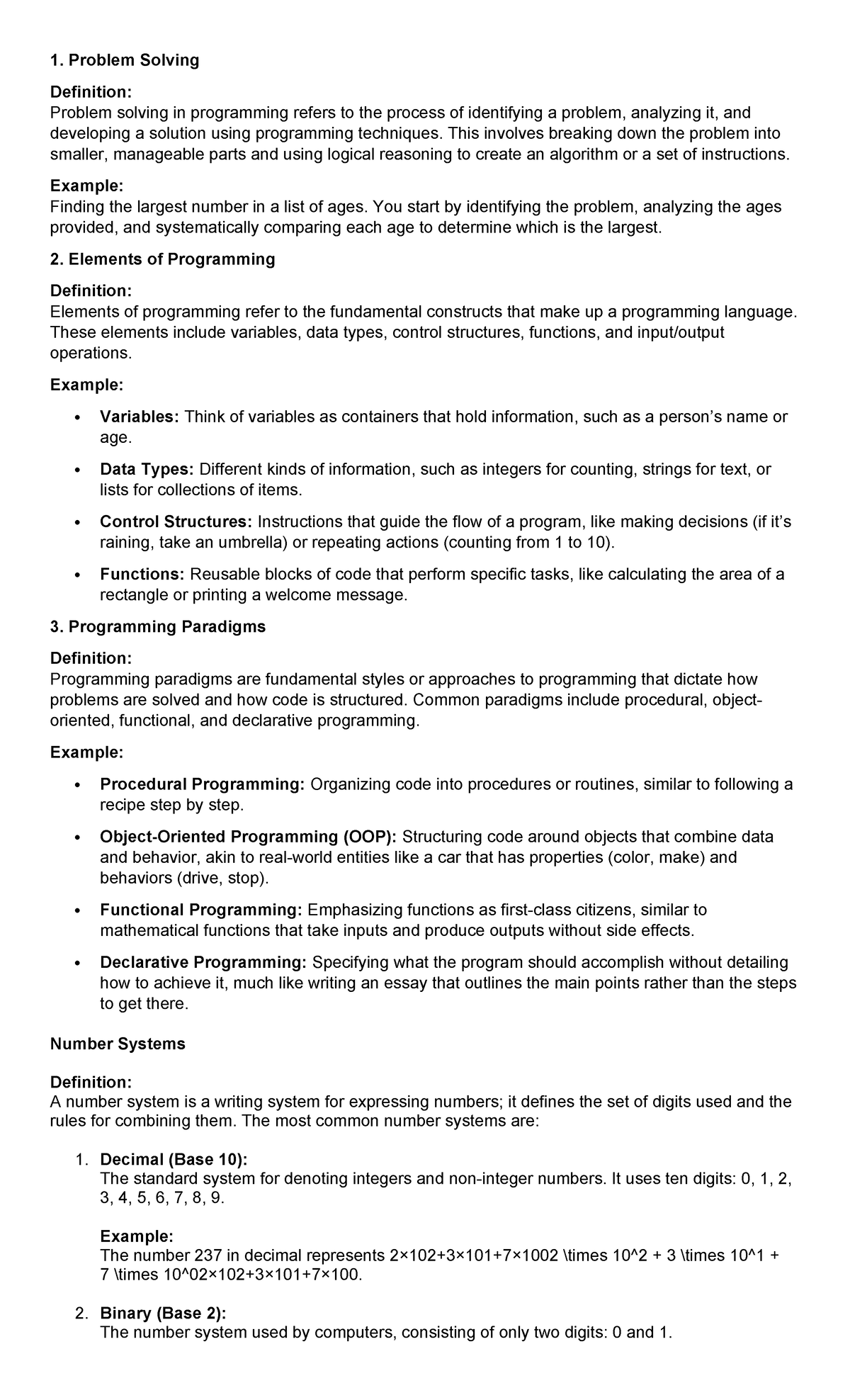 CC101 Important Pointers - 1. Problem Solving Definition: Problem solving in programming refers ...