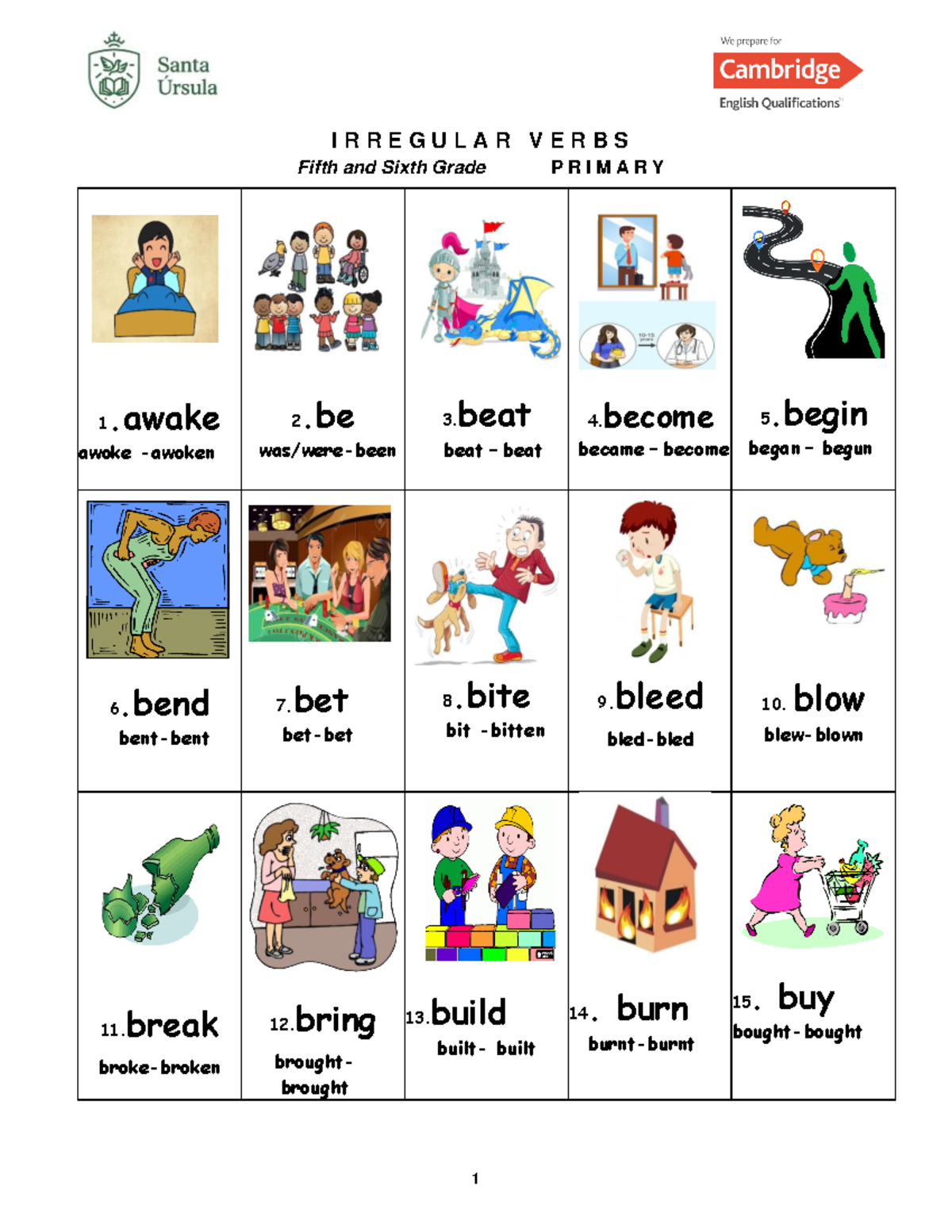 2024 Irregular Verbs 5to y 6to grado - I R R E G U L A R V E R B S ...