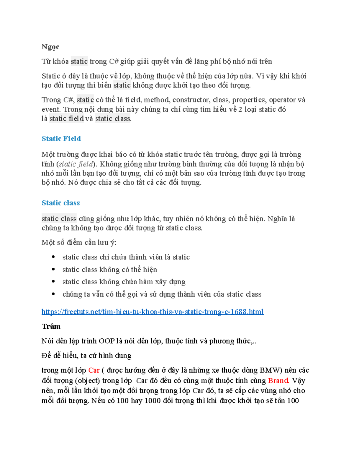 Static - Ngọc Từ khóa static trong C# giúp giải quyết vấn đề lãng phí ...