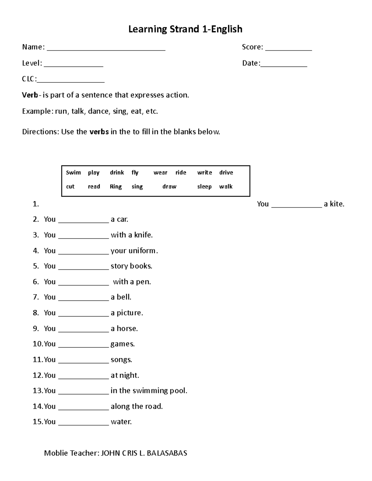 Learning Strand 1 English 2 - Learning Strand 1 - English Name