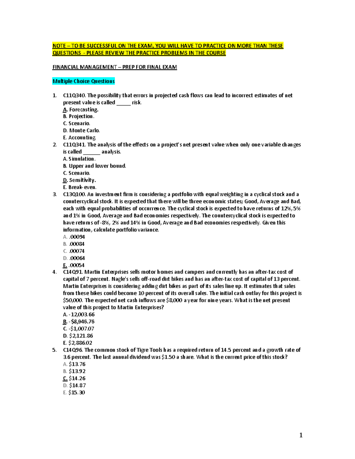 Final EXAM - PREP TEST (Aug 2022)-rev (with solutions) - NOTE 3 TO BE ...