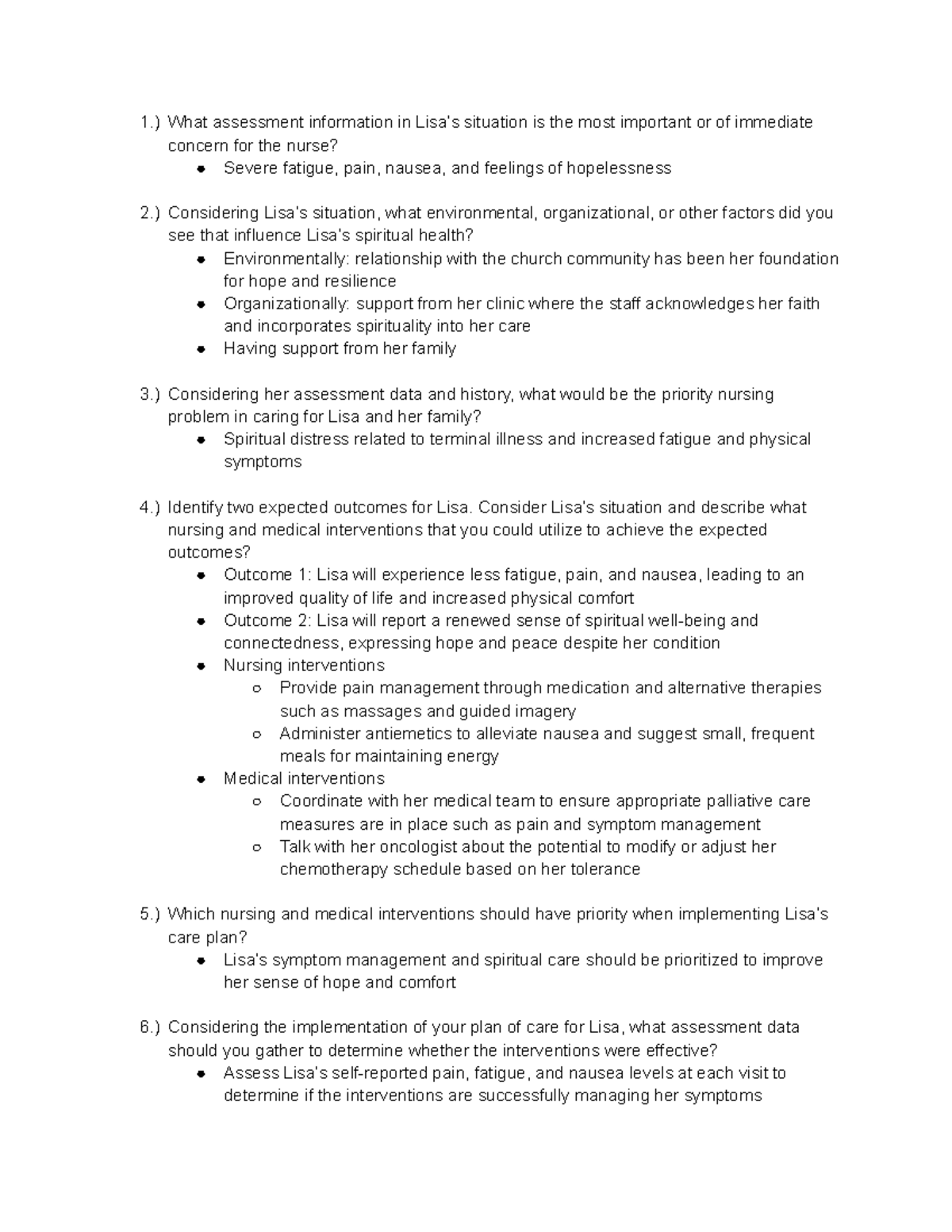 Ch 35 CJA - Case study from Evolve - 1.) What assessment information in Lisa’s situation is the ...