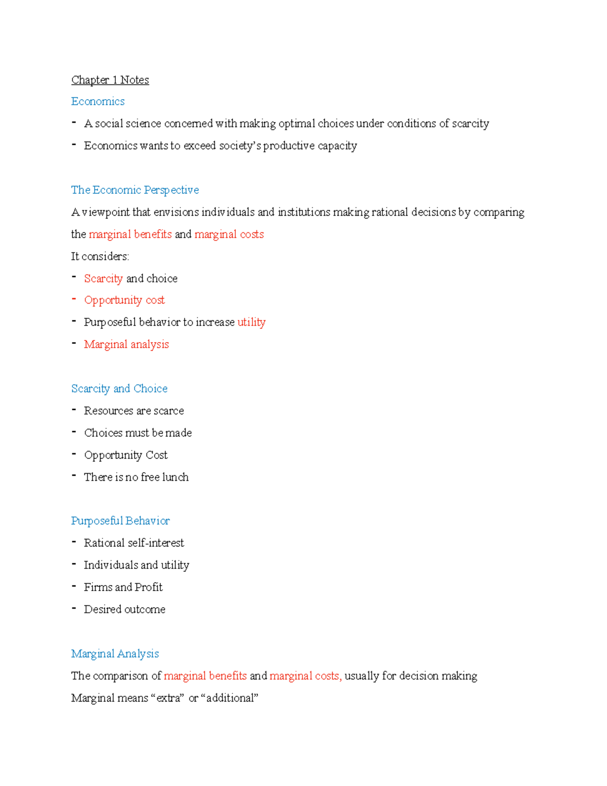 BE-202: Chapter 1 Textbook Notes - Chapter 1 Notes Economics - A social ...