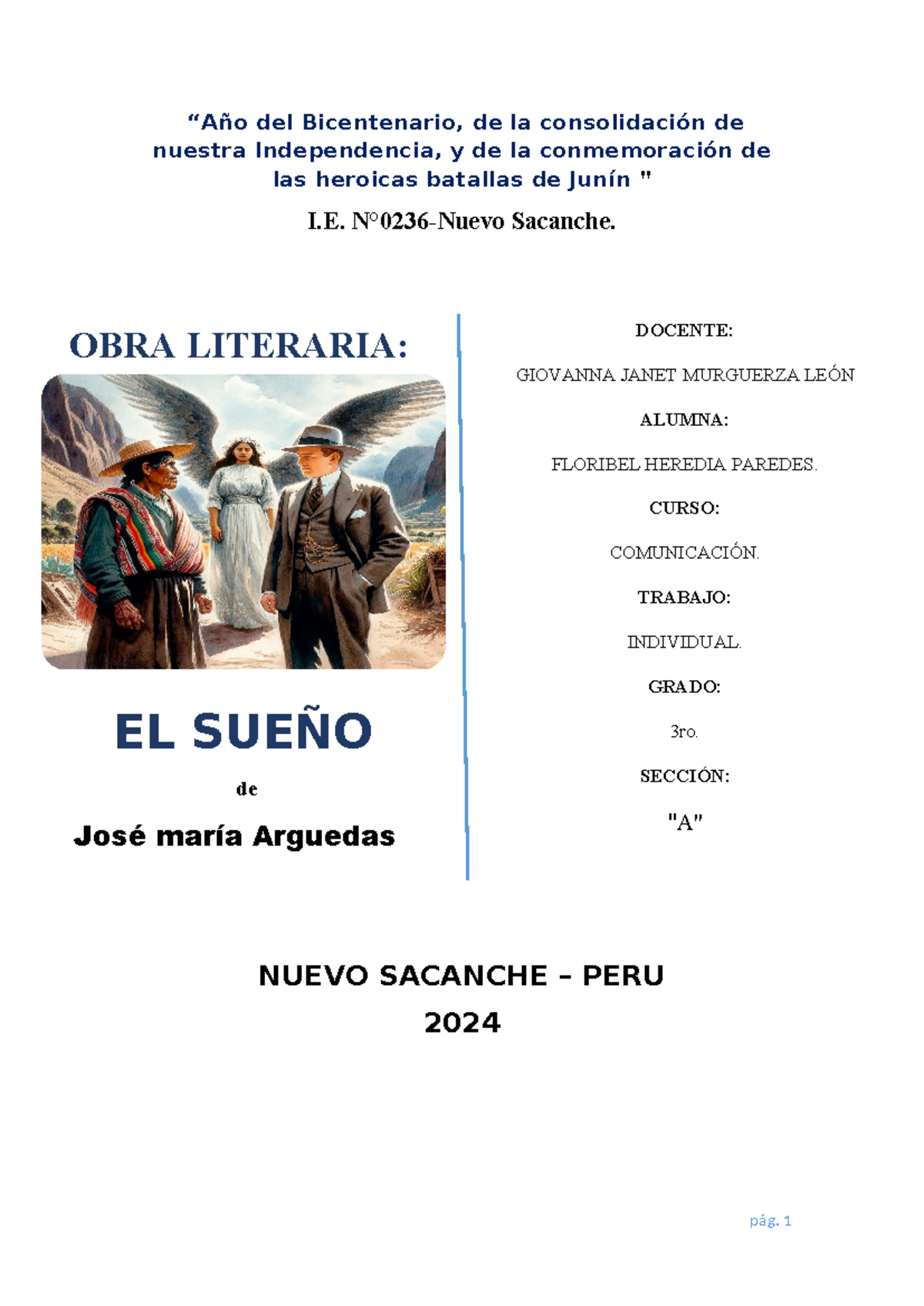 El sueño del pongo - de José maría Arguedas EL SUEÑO DEL PONGO “Año del ...