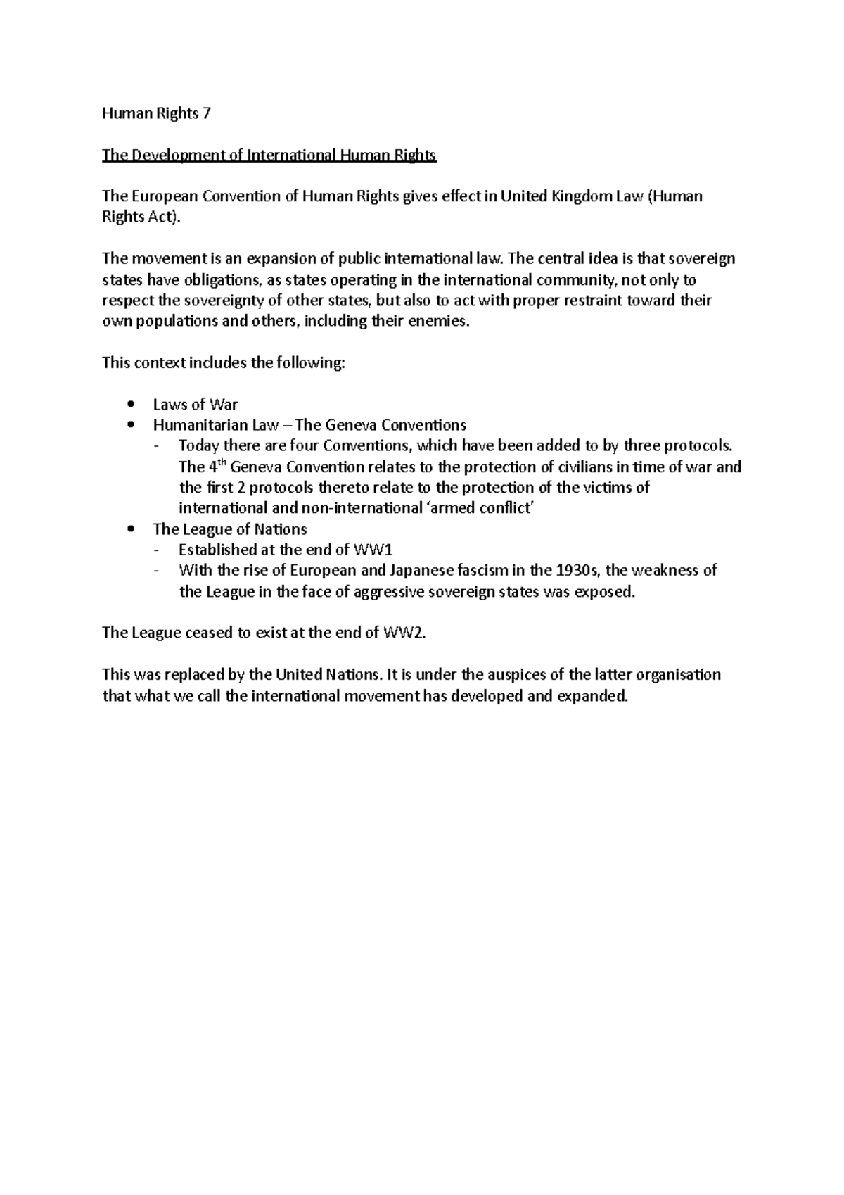 Human Rights 7 - Lecture notes 7 - Human Rights 7 The Development of ...