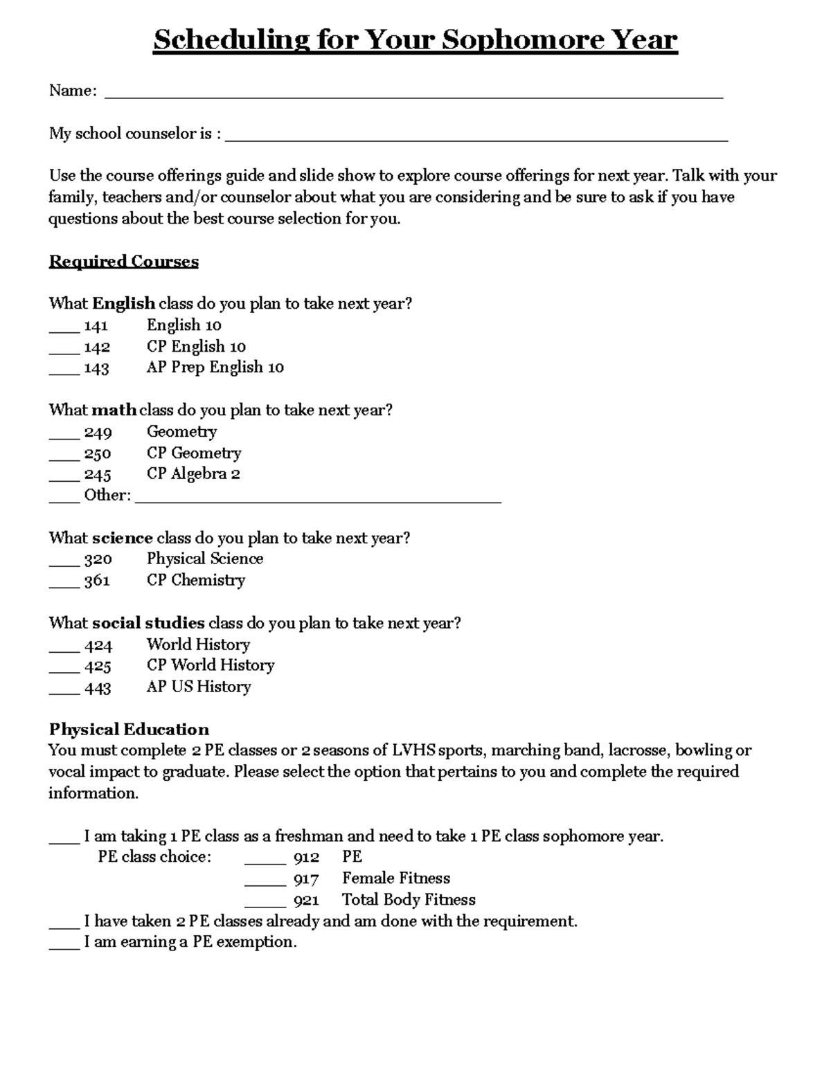 2024 Scheduling for Your Sophomore Year - Scheduling for Your Sophomore ...