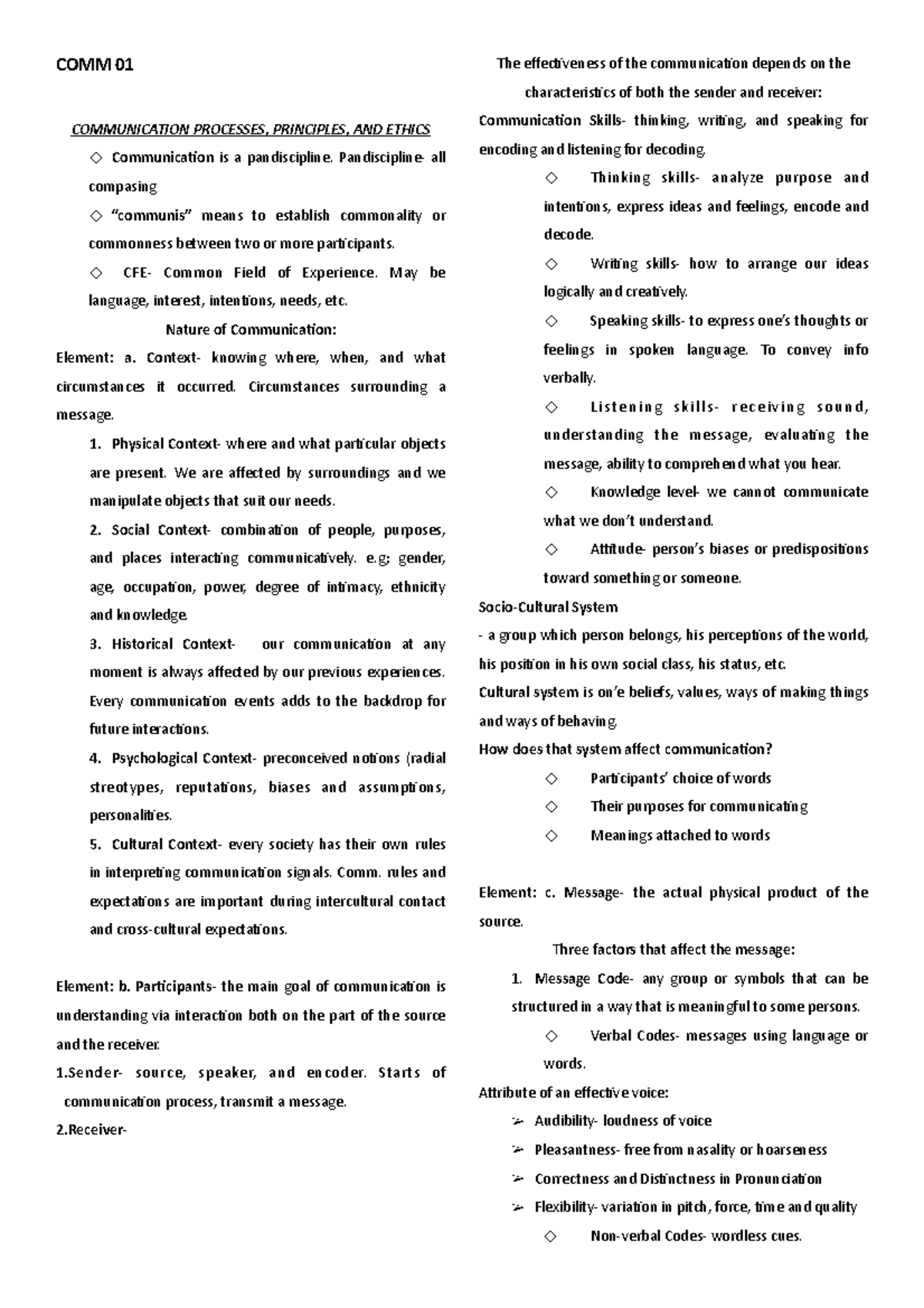 Pur Comm - COMM 01 COMMUNICATION PROCESSES, PRINCIPLES, AND ETHICS Communica is a pandiscipline ...