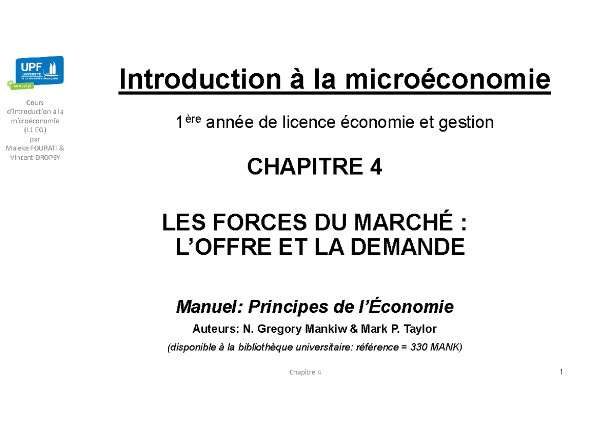Chapter 04 - Cours générale micro-économie - Cours d’introduction à la microéconomie (L1 EG) par ...
