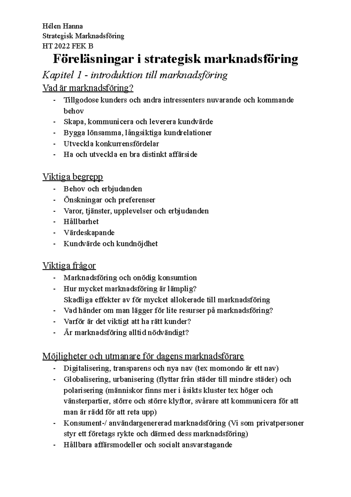 Föreläsningar Strategisk Marknadsföring - Strategisk Marknadsföring HT ...