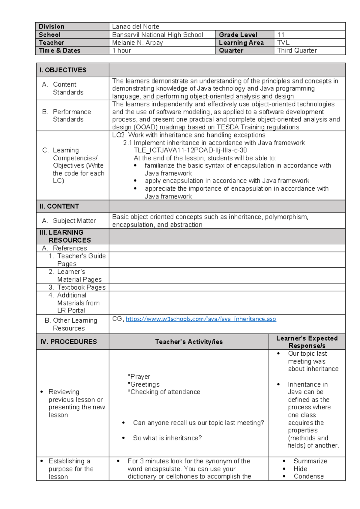 Computer Programing - Division Lanao del Norte School Bansarvil ...