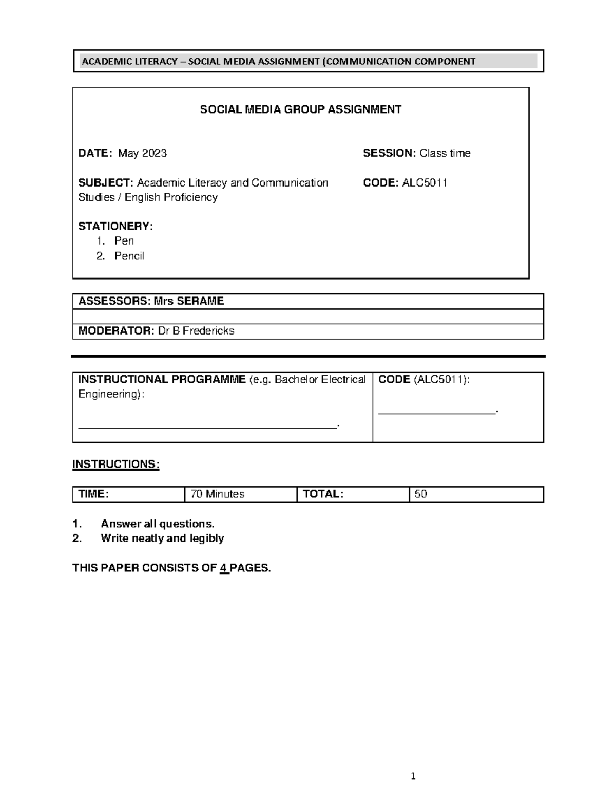 2023 ALC5011 Social Media Assignment - SOCIAL MEDIA GROUP ASSIGNMENT ...