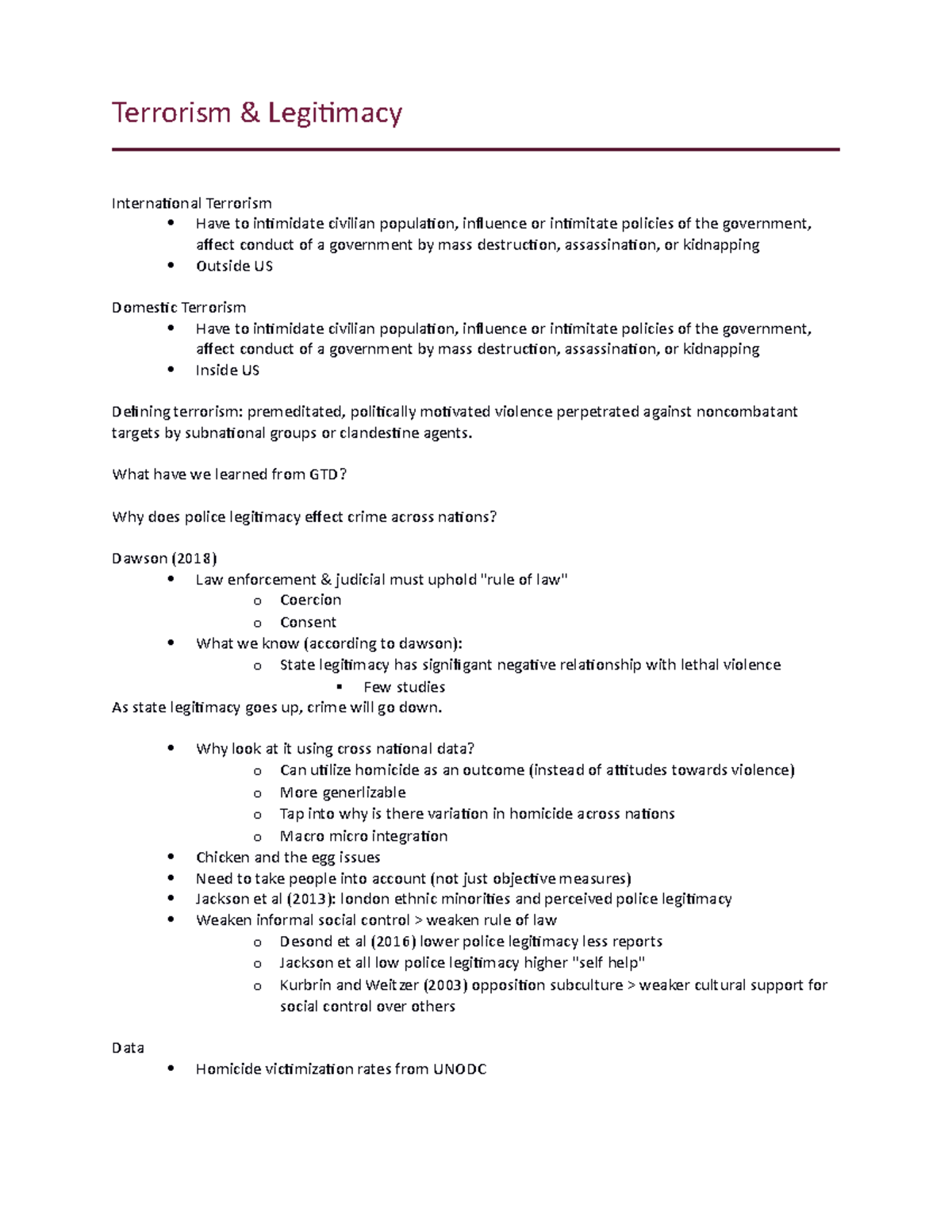 Terrorism - Lecture notes 5 - Terrorism & Legitimacy International ...