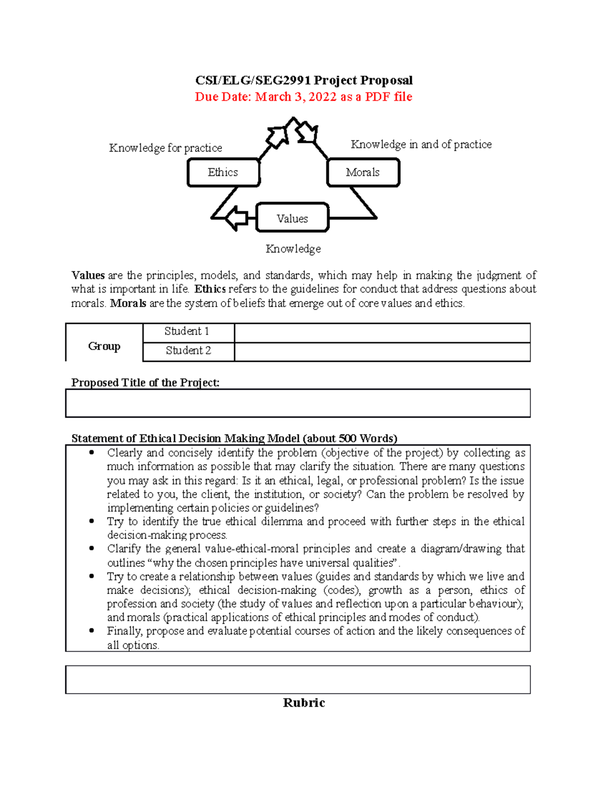 CSI2911 Project Proposal Rubric - CSI/ELG/SEG2991 Project Proposal Due ...