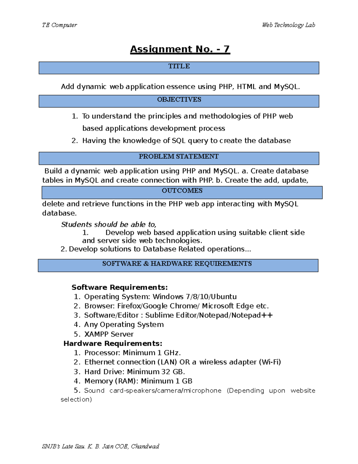 WTL practical material - Assignment No. - 7 Add dynamic web application essence using PHP, HTML ...