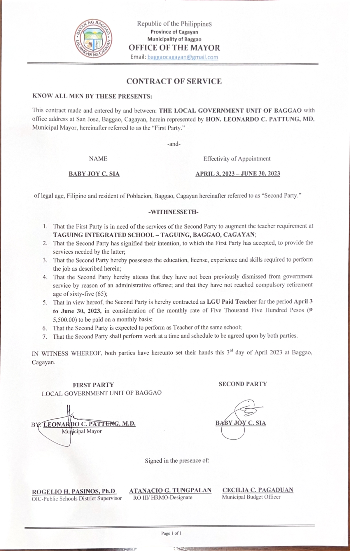 Contract of service - Ajandbc - TLE 7 Handicraft Production - Studocu