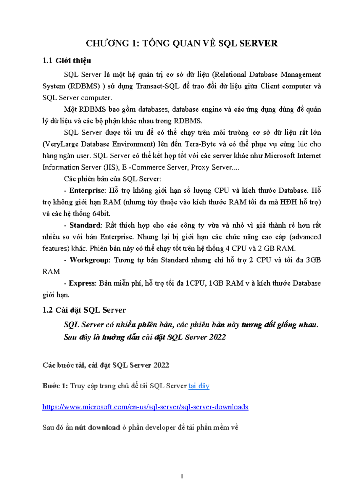 Bài giảng Hệ quản trị CSDL SQL Server - CHƯƠNG 1: TỔNG QUAN VỀ SQL SERVER 1 Giới thiệu SQL ...