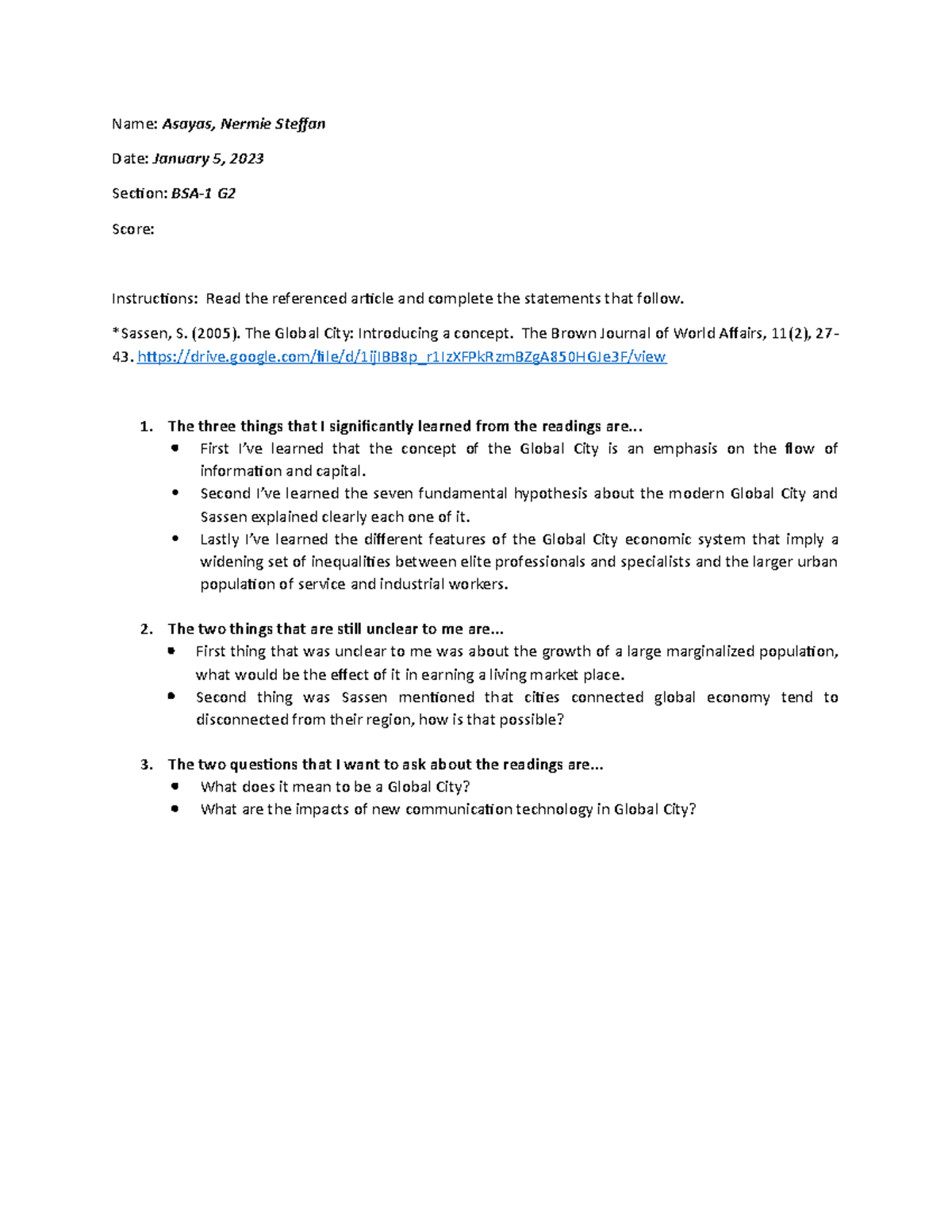 Contemporary 13 - law - Name: Asayas, Nermie Steffan Date: January 5 ...