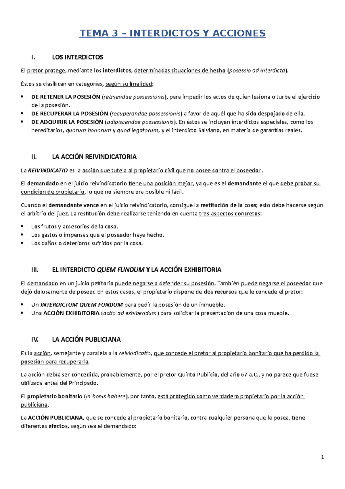 TEMA 3 - Interdictos Y Acciones - TEMA 3 – INTERDICTOS Y ACCIONES I ...
