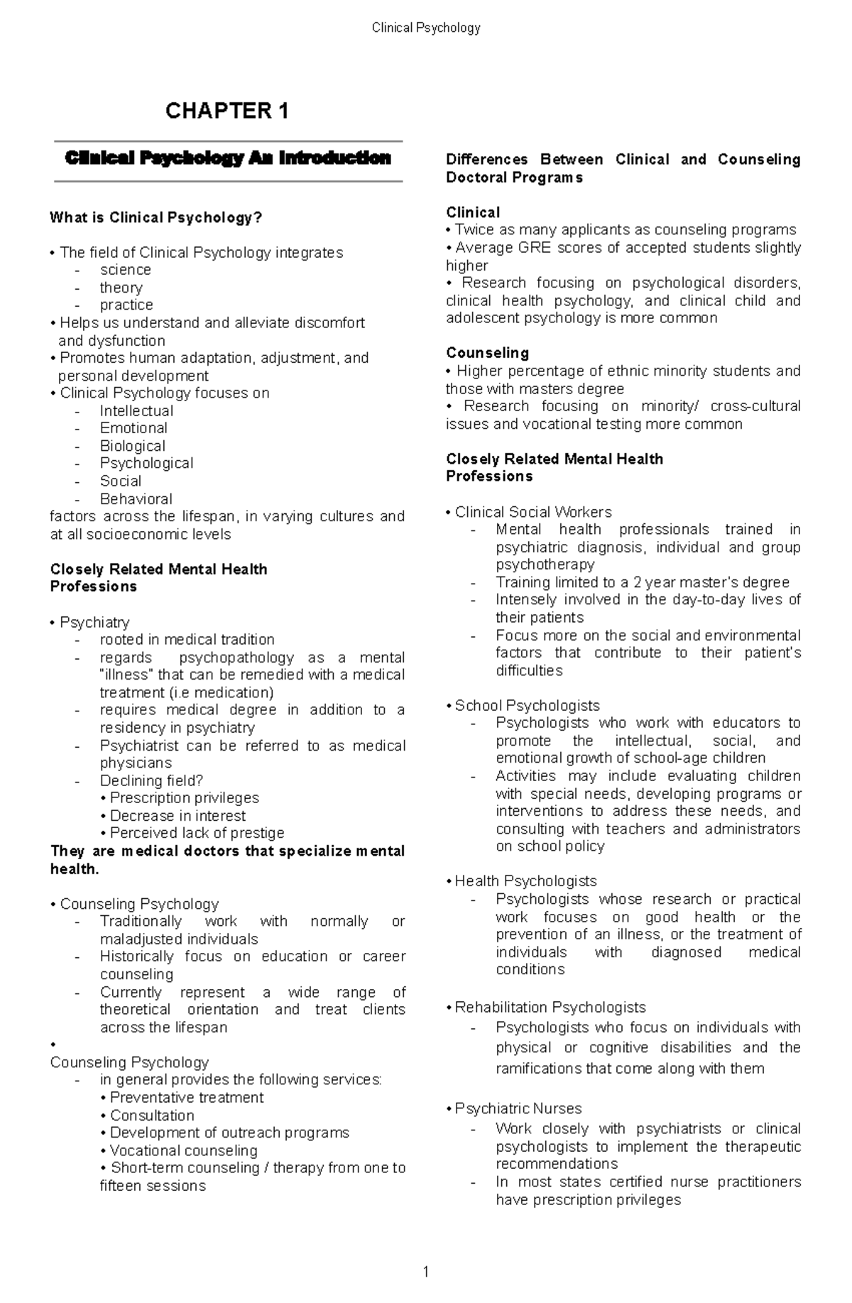 Clinical Psych - CHAPTER 1 Clinical Psychology An Introduction What is ...