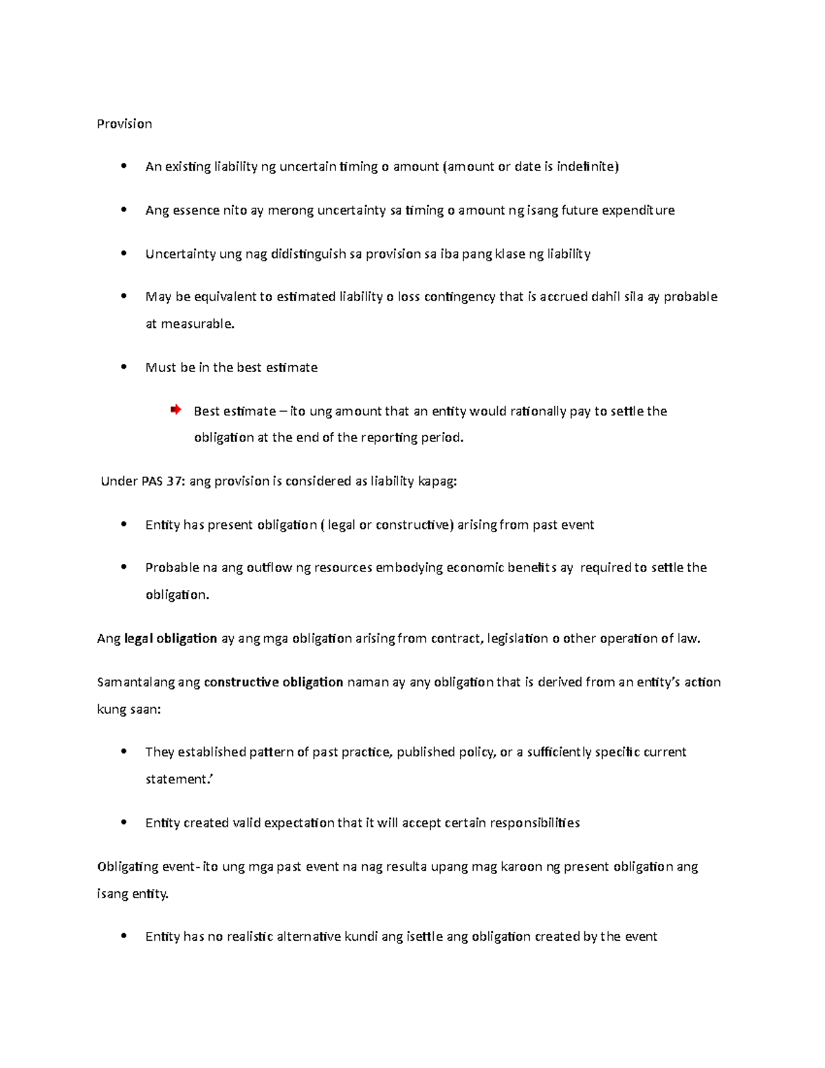 Provision - Provision An existing liability ng uncertain timing o ...