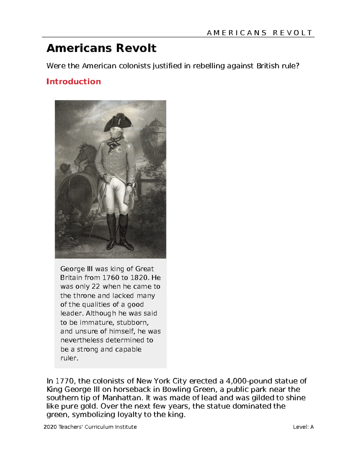 Chapter 5 - Americans Revolt Text - Americans Revolt Were the American ...