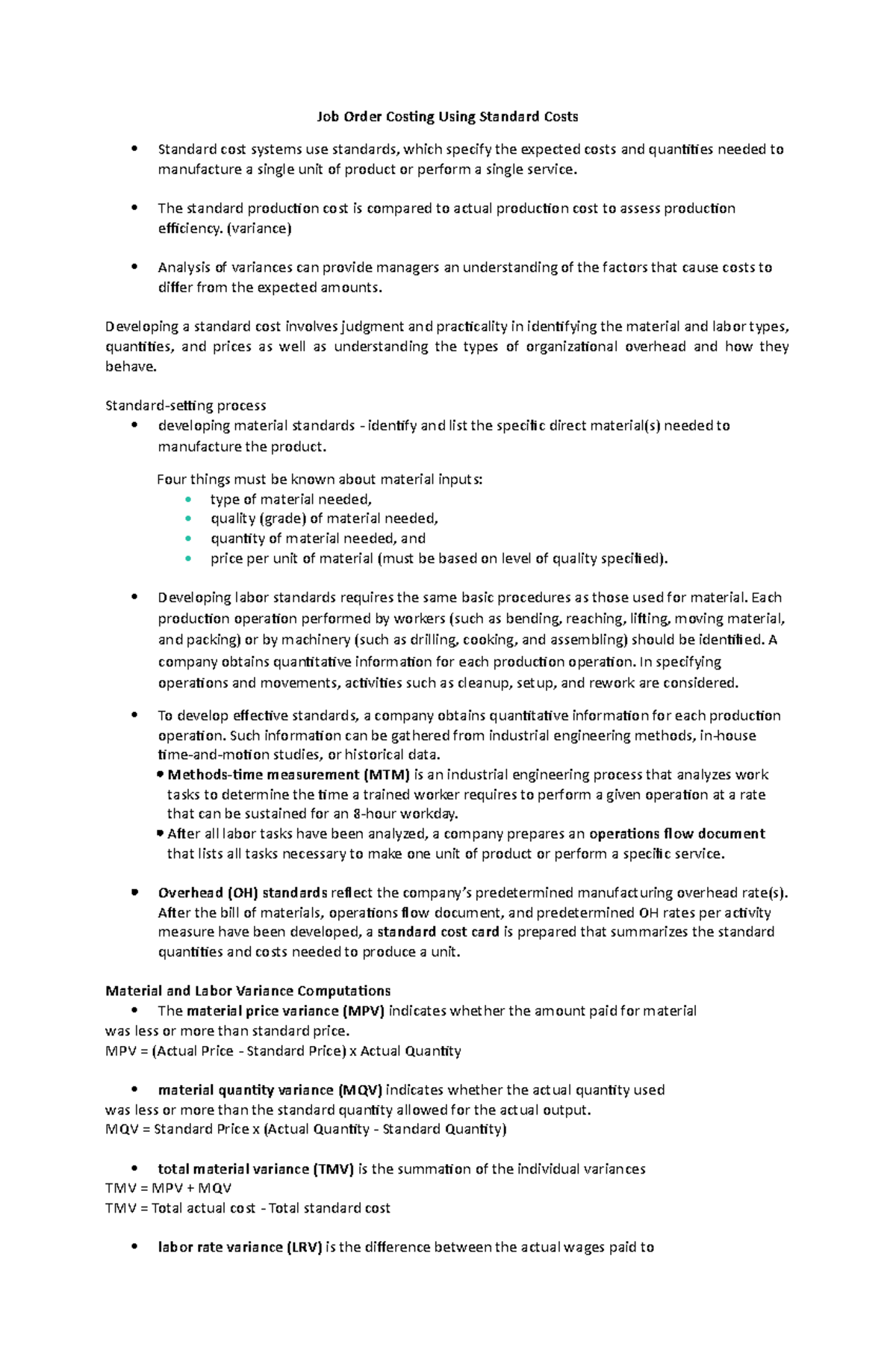 Job order - standard - Job Order Costing Using Standard Costs Standard ...