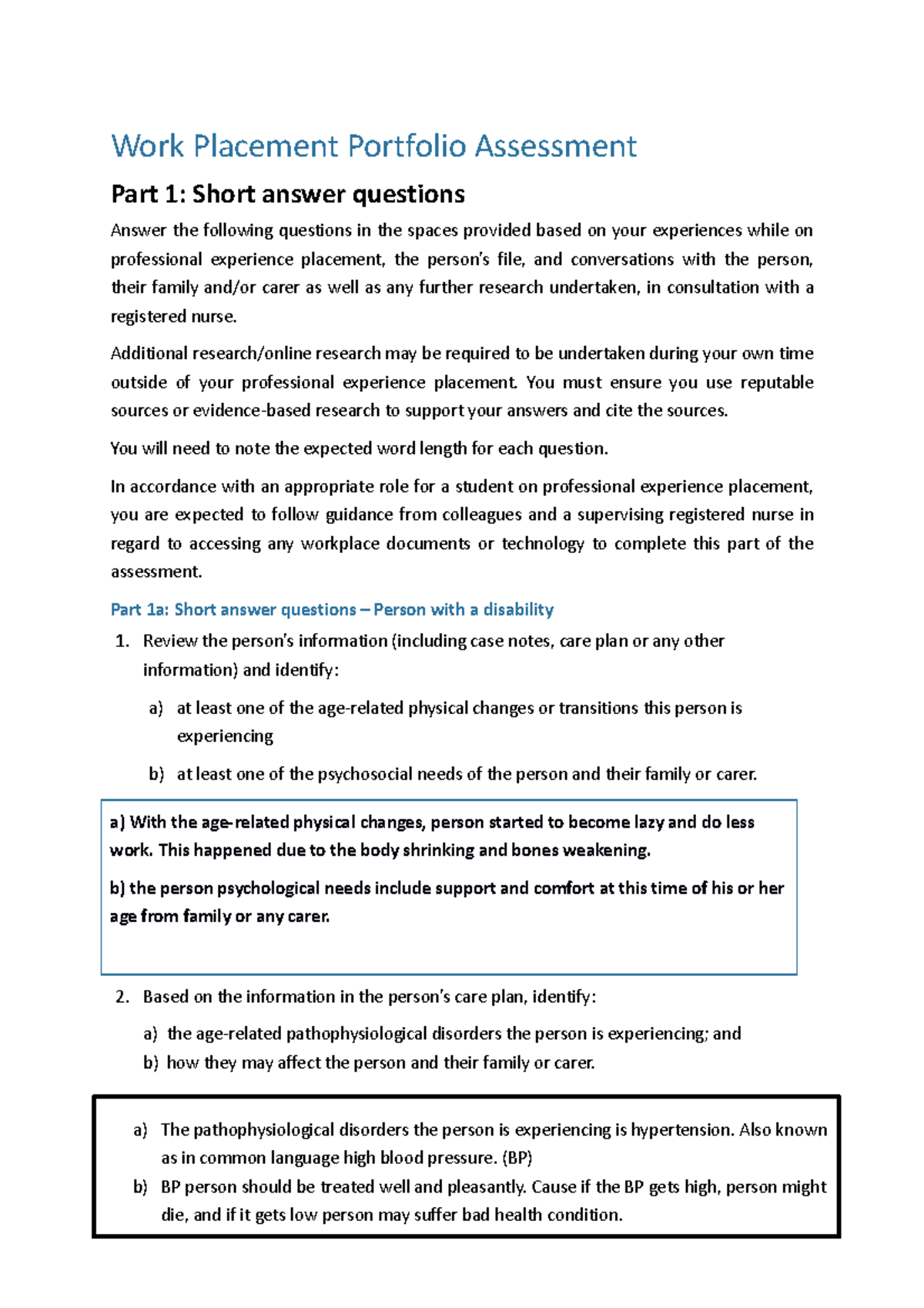 Nursing assignemnt - 3 - Assignment - Work Placement Portfolio ...