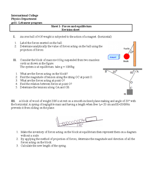 Worksheet - introduction to mechanics - International College Grade 11 ...