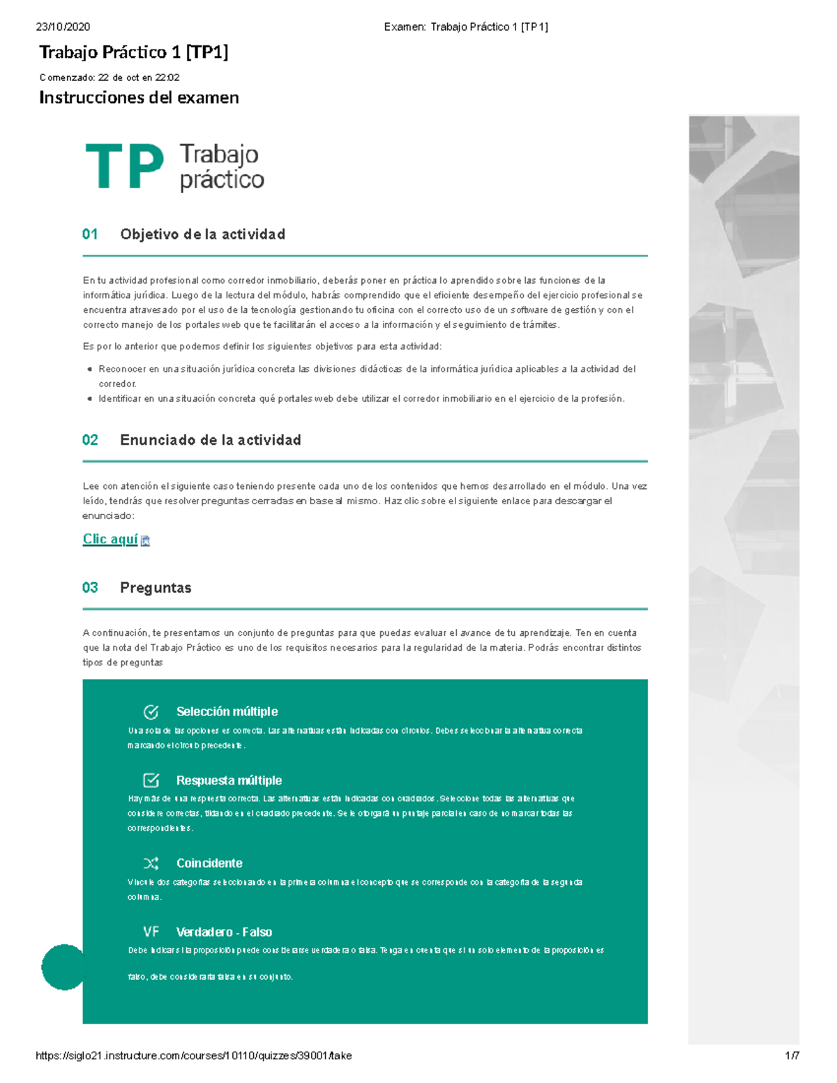 Examen Trabajo Práctico 1 [TP1] Informatica Juridica 70 - Trabajo ...