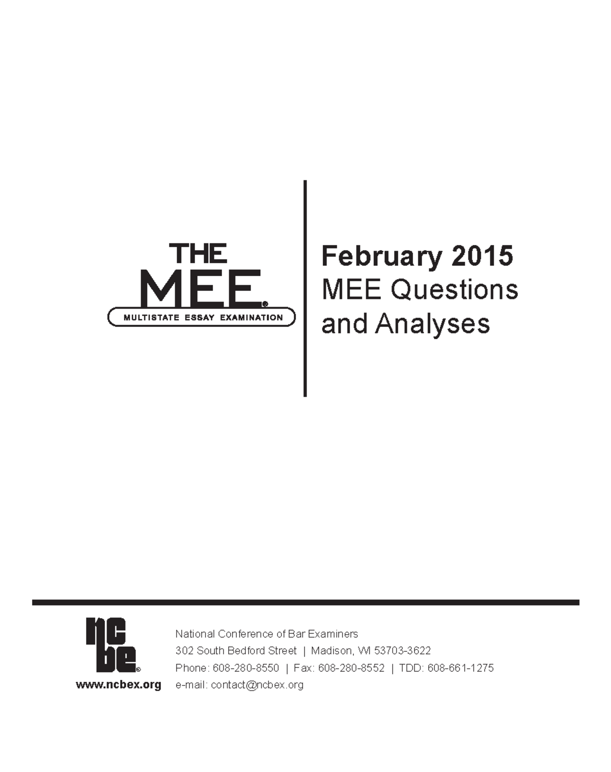 2015 Fall MEE prompt and analysis - February 2015 MEE Questions and ...