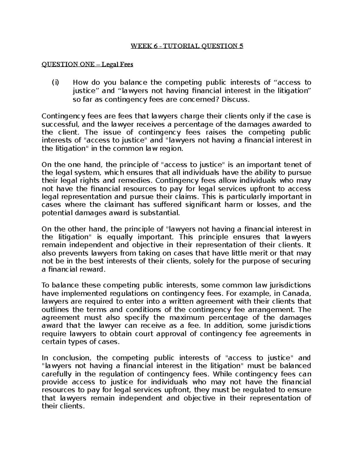 Week 6 Tutorial Question 5 lw306 - WEEK 6 - TUTORIAL QUESTION 5 QUESTION ONE – Legal Fees (i ...