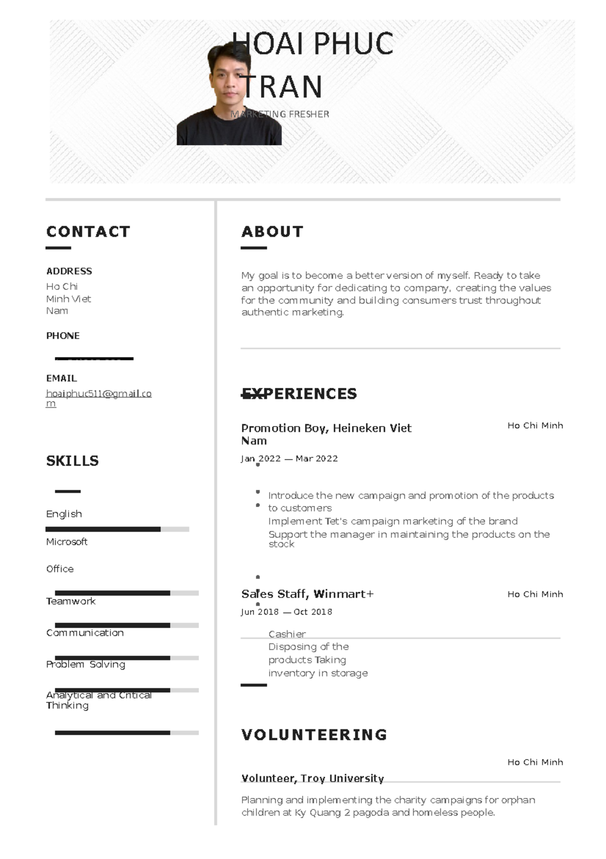 CV Tran Hoai Phuc - CV Tran Hoai Phuc - HOAI PHUC TRAN MARKETING FRESHER CONTACT ABOUT ADDRESS ...