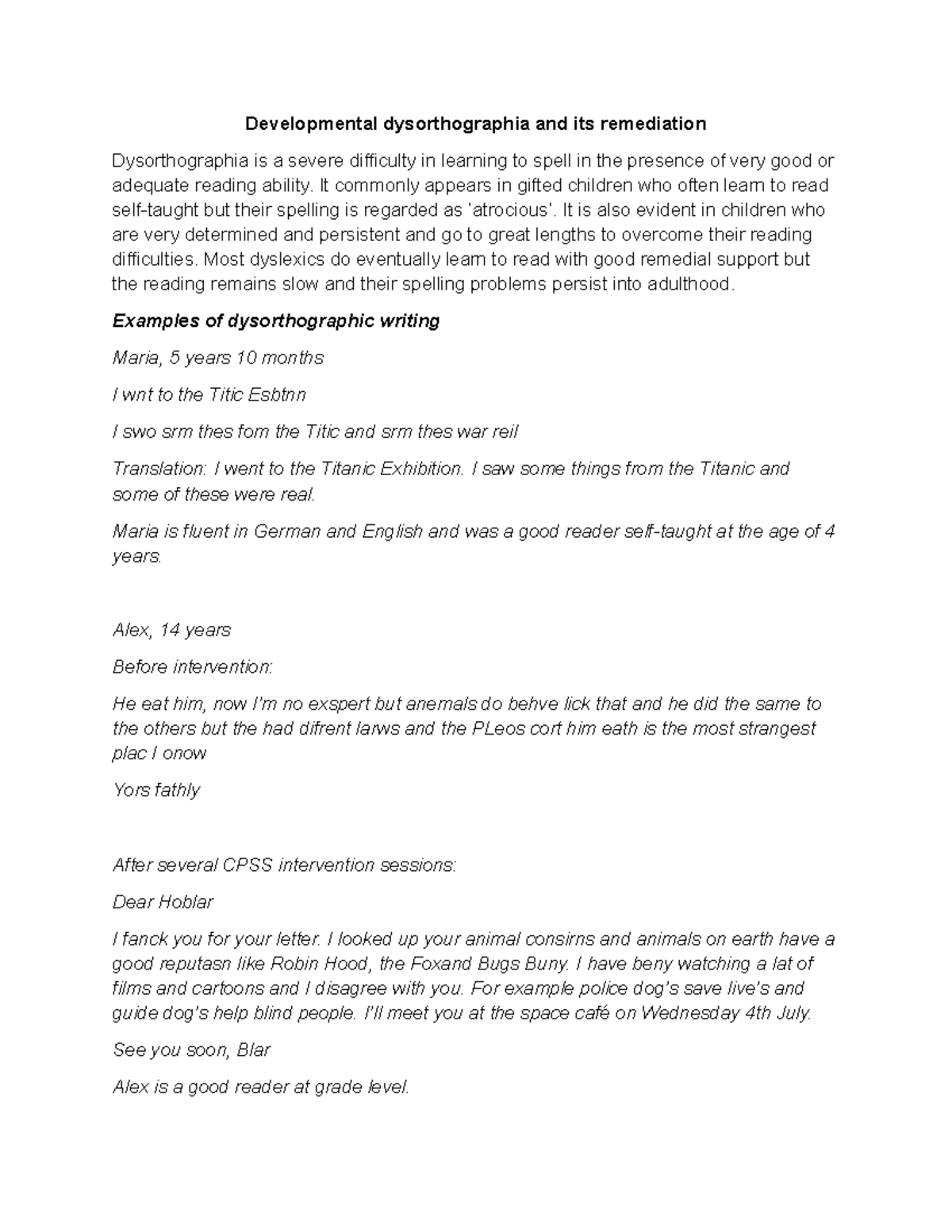 Developmental dysorthographia and its remediation - Developmental ...