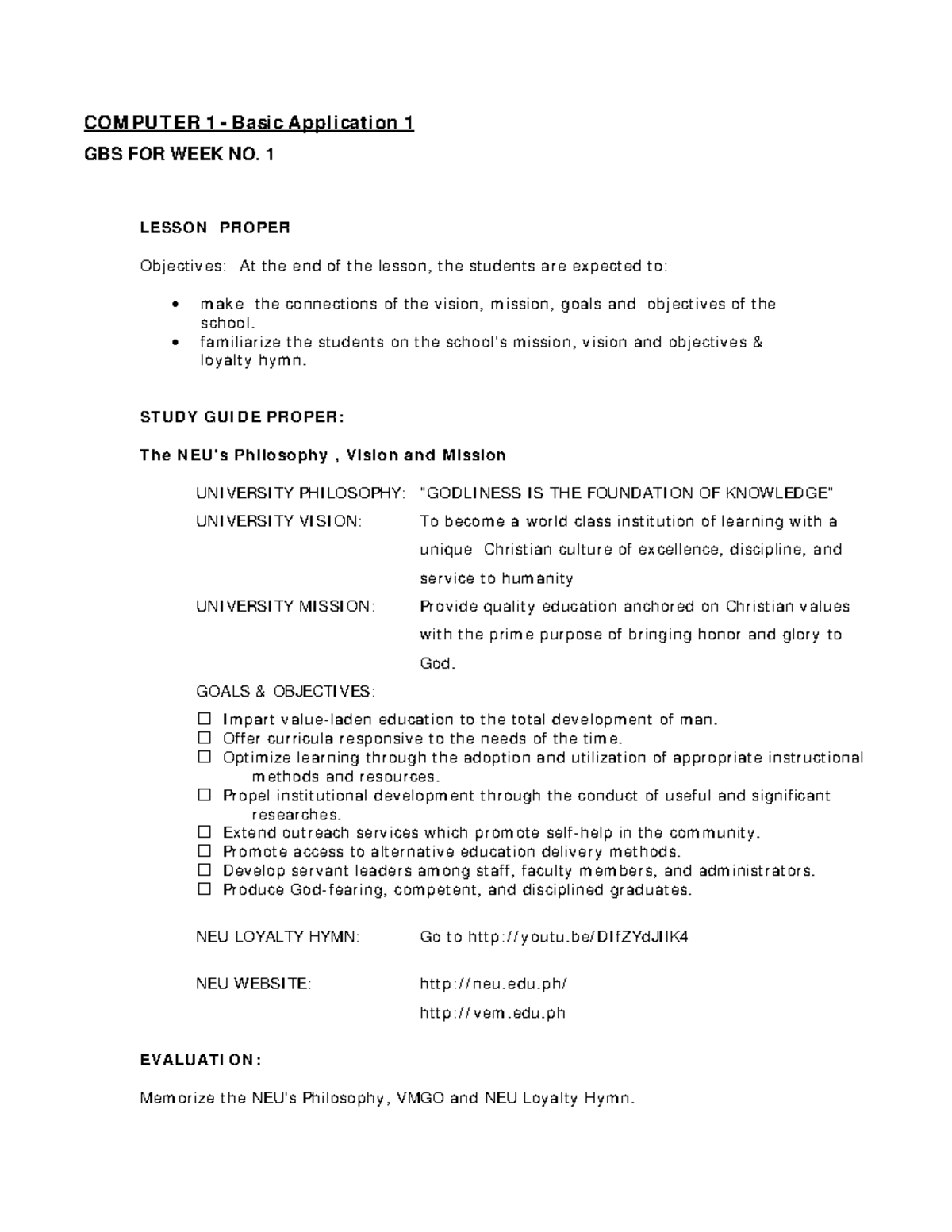 Comp 1 gbs week 01 - IT DISCUSSION - COM PU TER 1 - Basic Application 1 ...