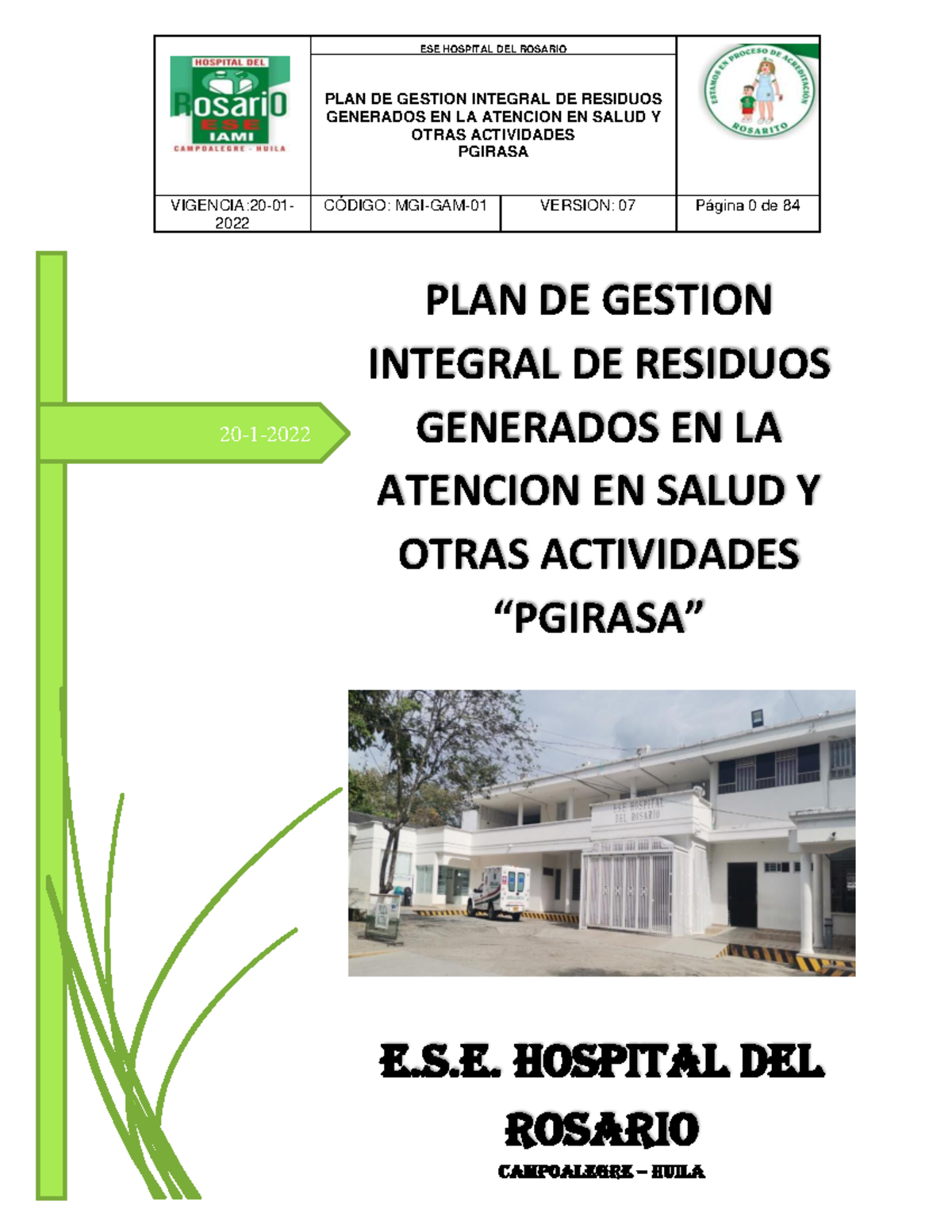Pgirasa-E.S - PGIRASA - PLAN DE GESTION INTEGRAL DE RESIDUOS GENERADOS EN LA ATENCION EN SALUD Y ...