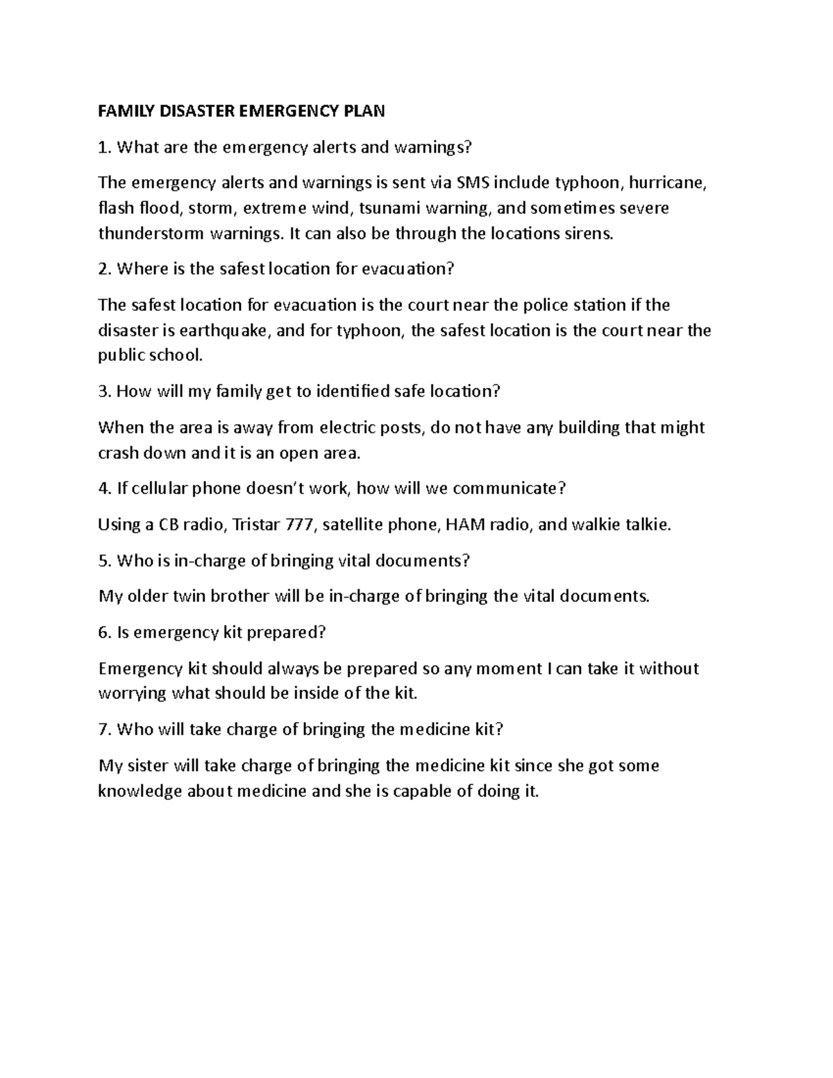 Family- Disaster- Emergency-PLAN DRR Carrel - FAMILY DISASTER EMERGENCY ...