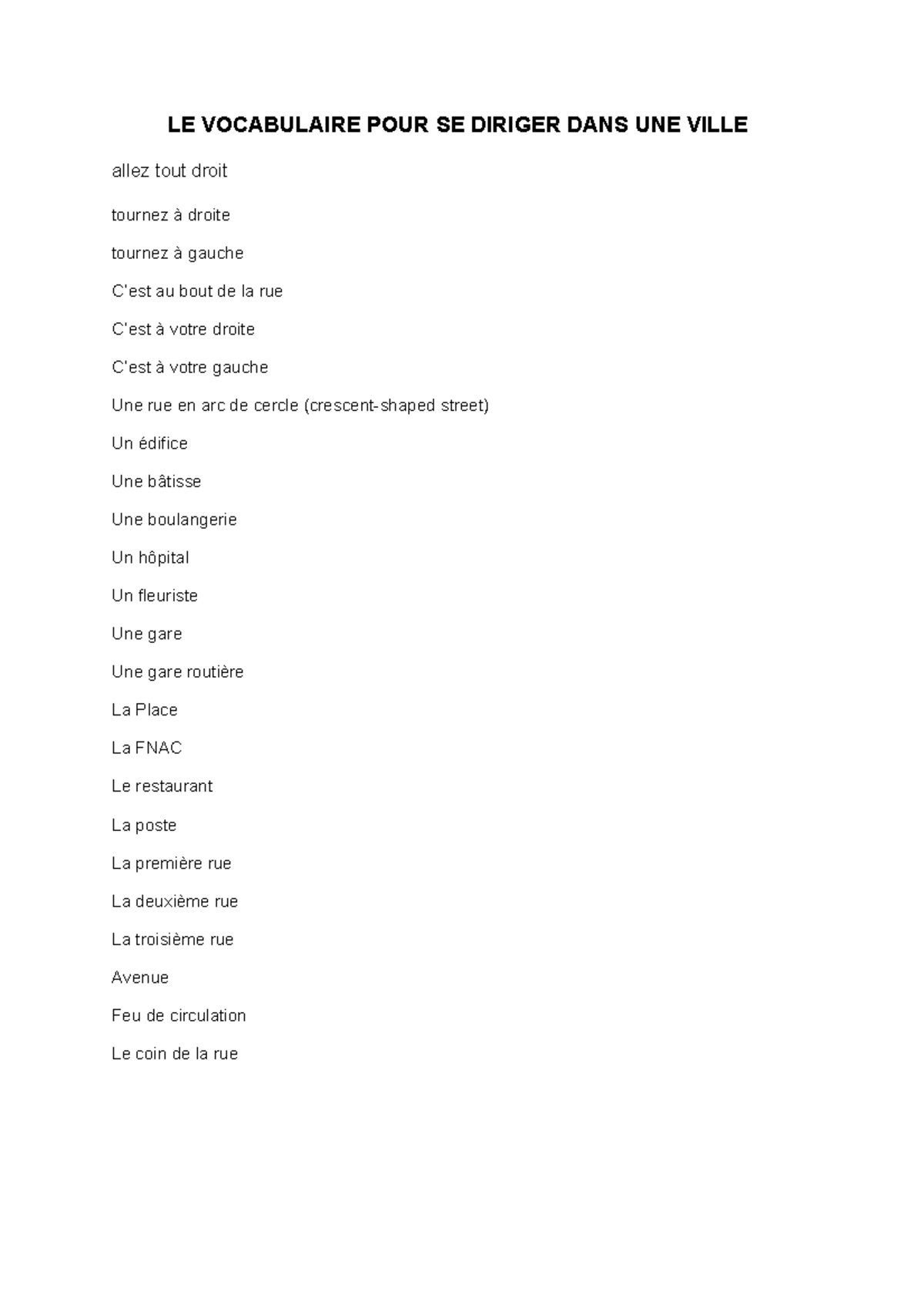 Leçon 3 - Se diriger dans une ville (vocabulaire et plan de ville) - LE ...