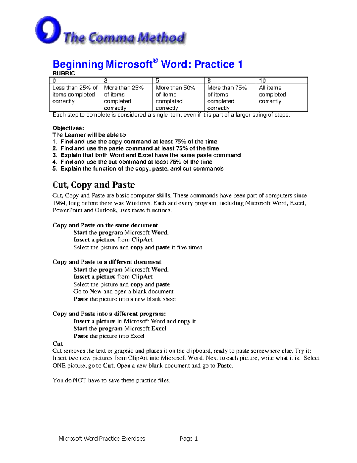 Microsoft Word Practice Exercises Beginn - Microsoft Word Practice ...
