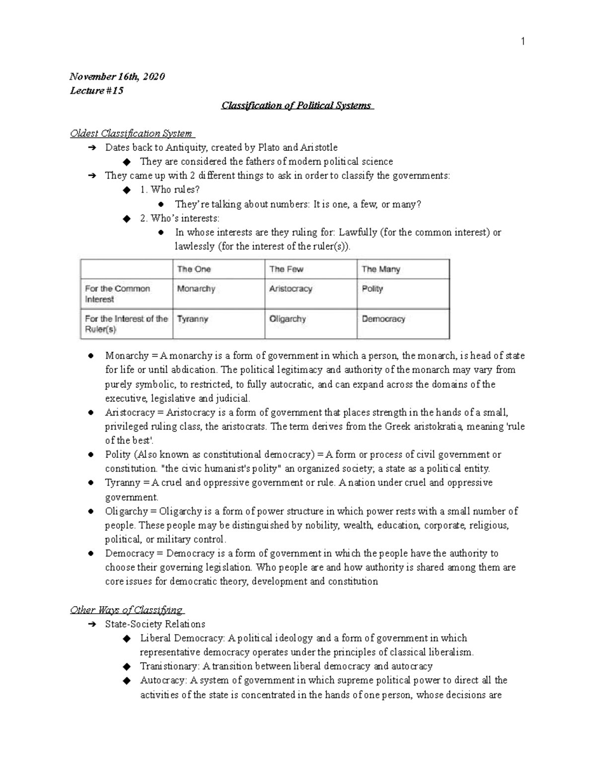 Introduction to Politics - Lecture #15 - 1 November 16th, 2020 Lecture ...