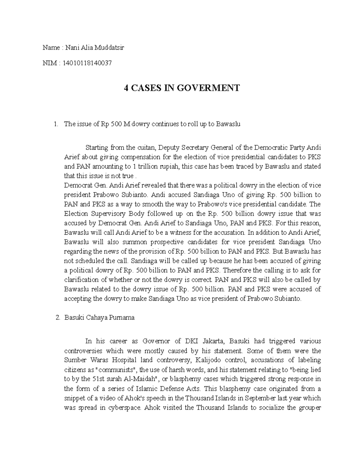 NANI ALIA Muddatsir ( 14010118140037) - Name : Nani Alia Muddatsir NIM ...