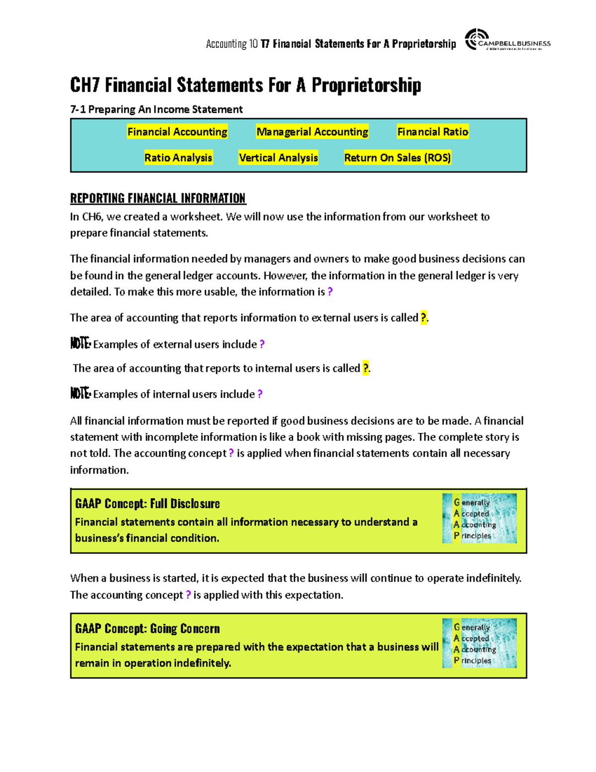 7-1 Notes - Preparing An Income Statement - CH7 Financial Statements ...