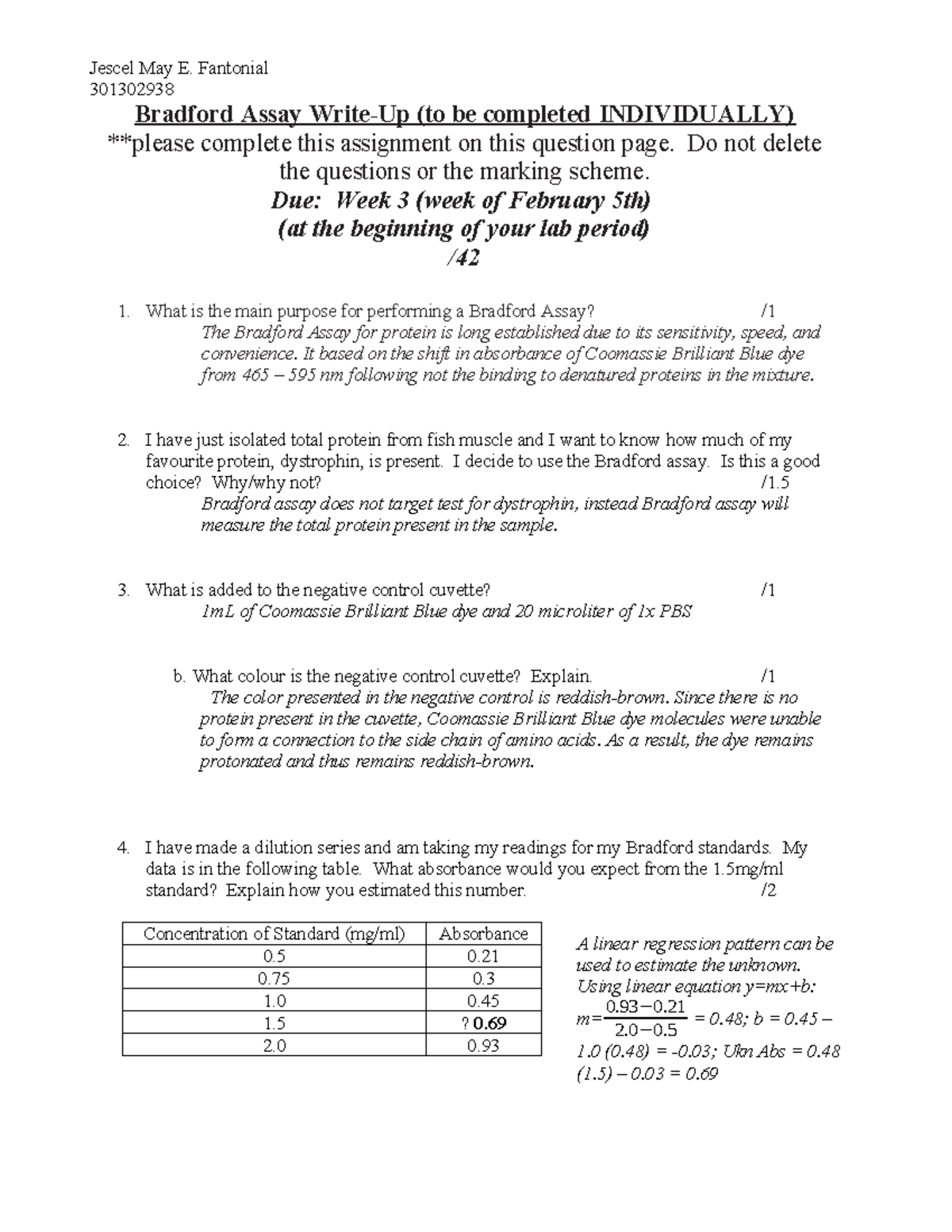 Protein-Quantification-Lab Write-Up W18 - 301302938 Bradford Assay ...
