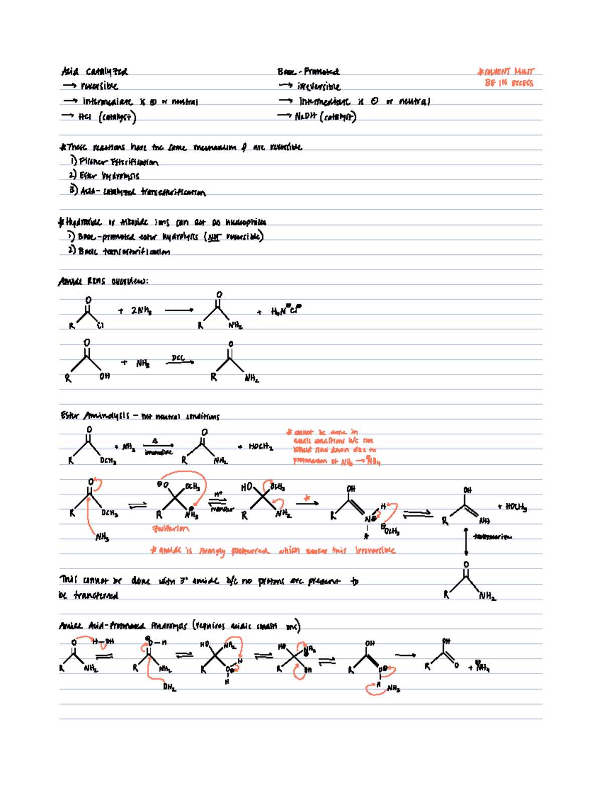 Orgo Lecture 2-24 - klausen sp23 - Acid catalyzed Base Promoted reversible irreversible ...