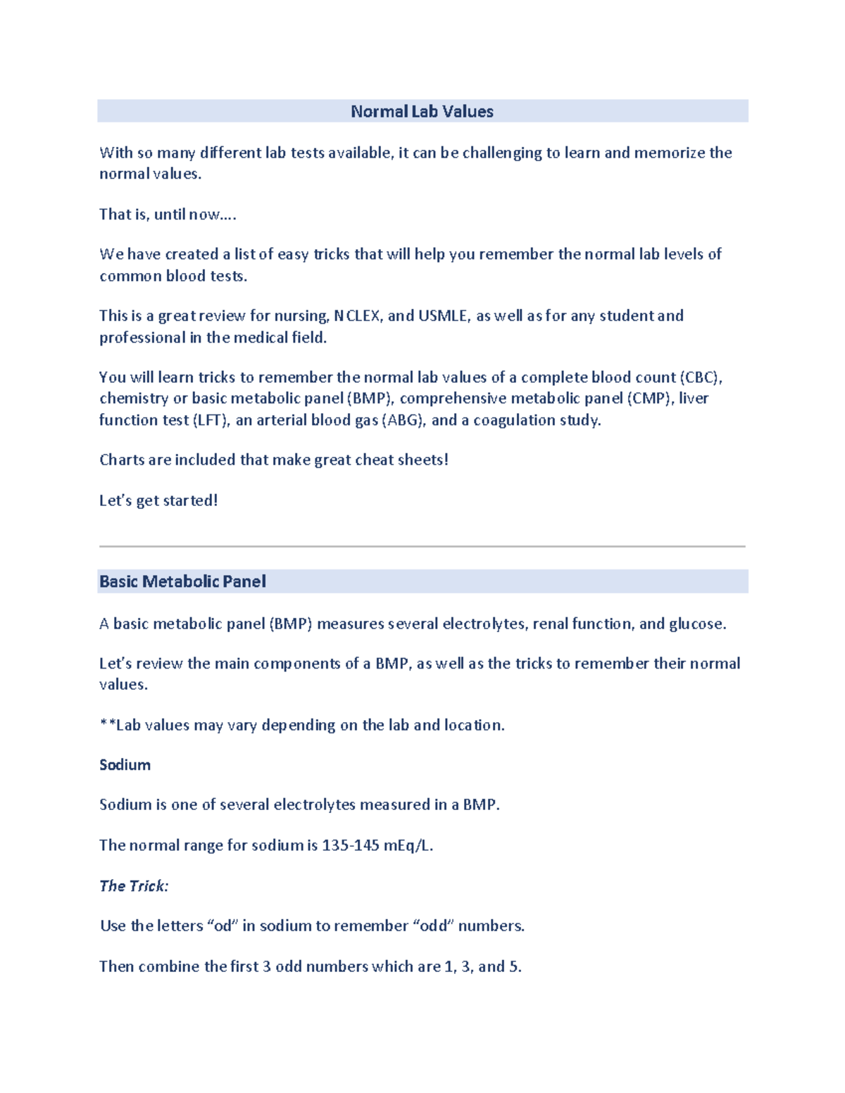 Lab Value Tips and Tricks 5.16.22 - Normal Lab Values With so many ...