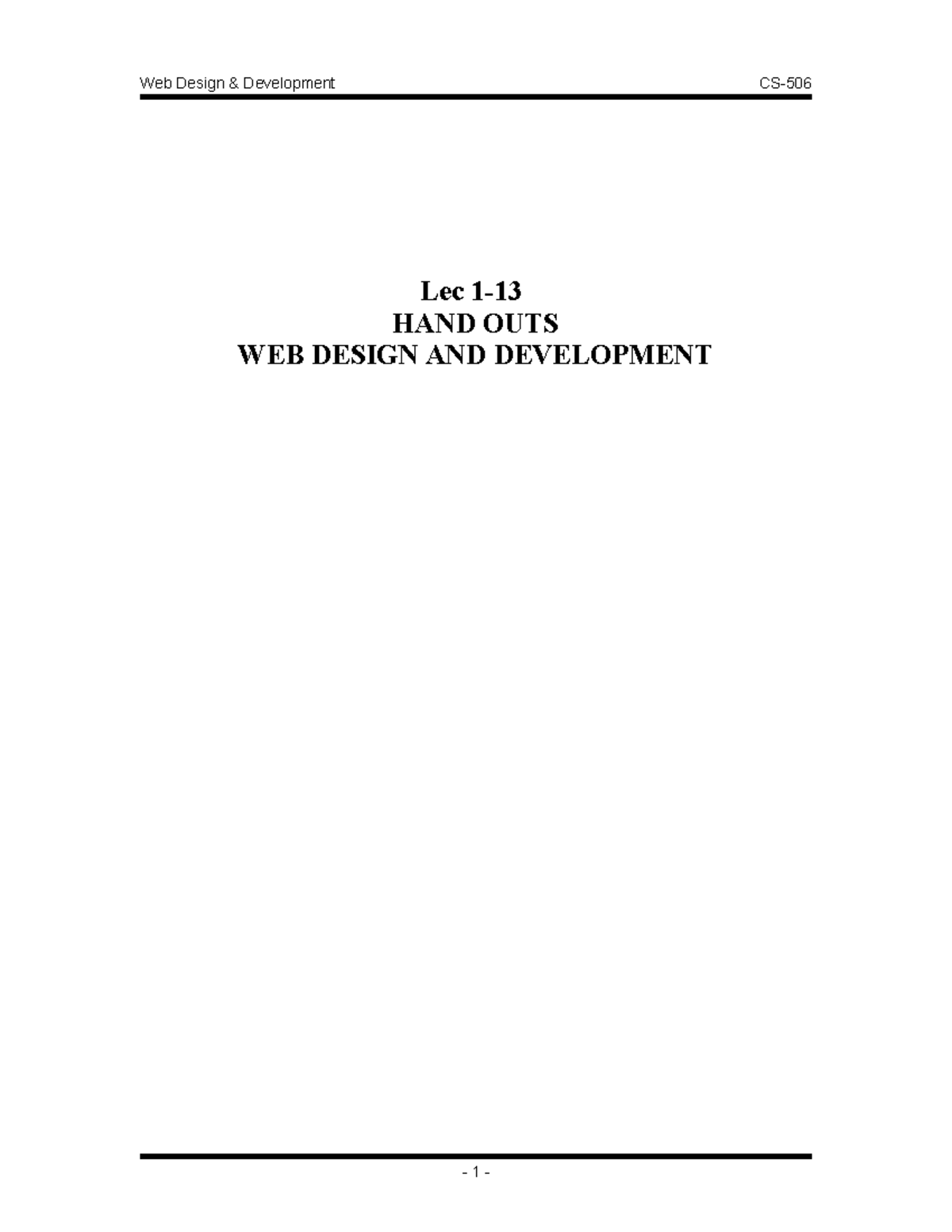 Lecture 01-13 - Bad - Web Design & Development CS- Lec 1- HAND OUTS WEB ...