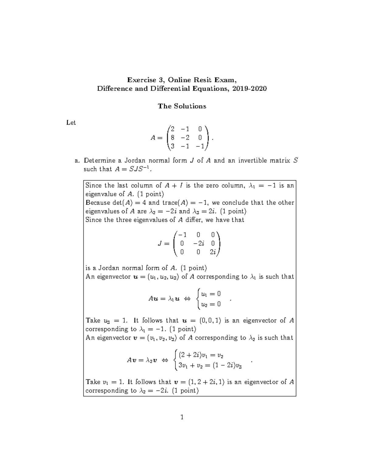 Solutions Exercise 3 Online Resit 2019-2020 - Exercise 3, Online Resit Exam, Difference and ...