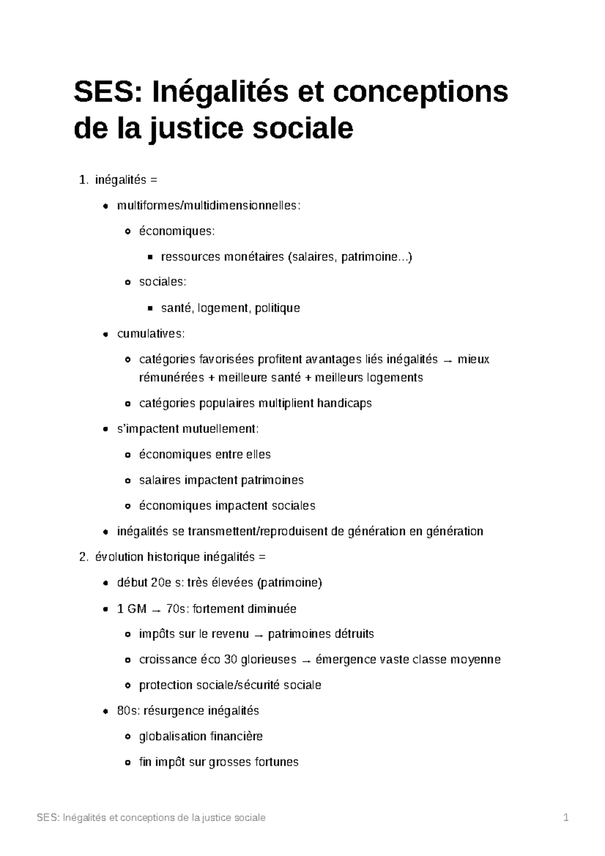 SES - Inégalités et conceptions justice sociale - SES: Inégalités et ...